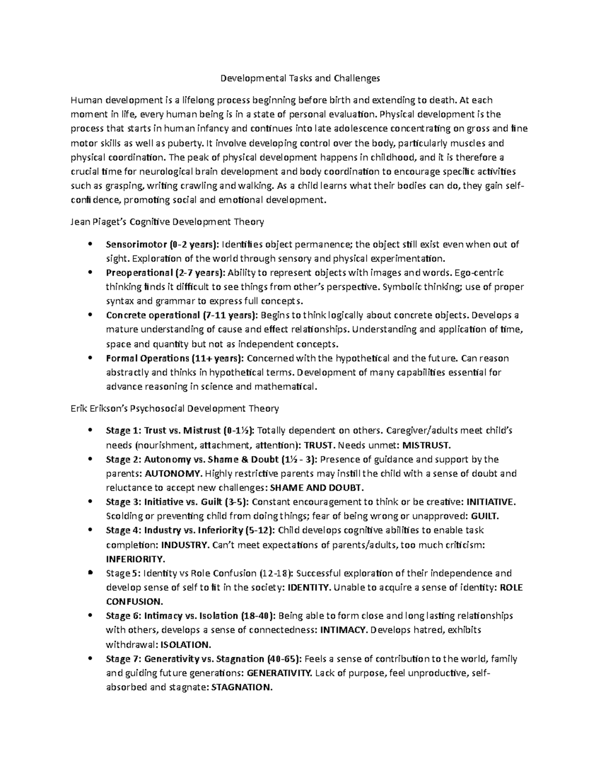 Developmental Tasks and Challenges - At each moment in life, every ...