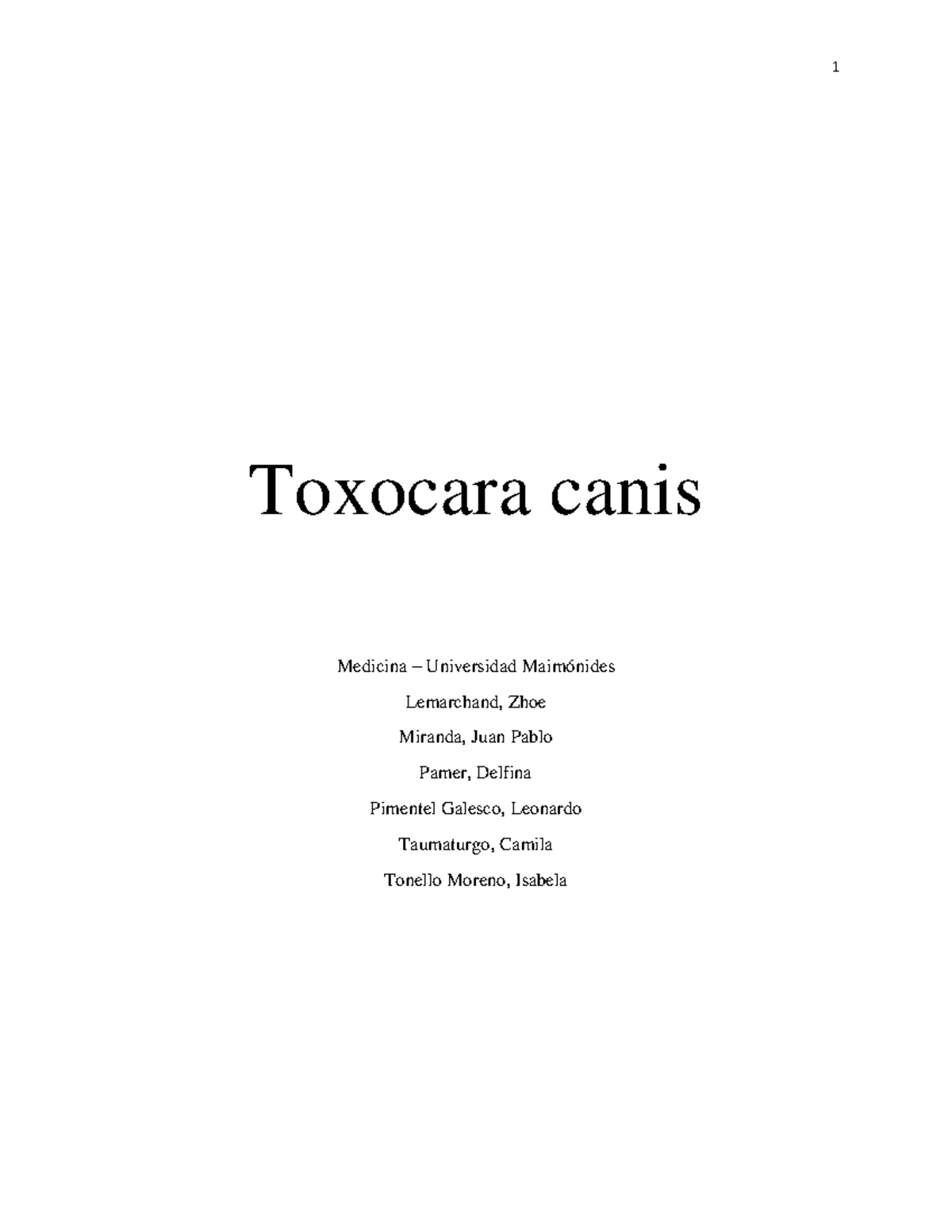 Informatica T. Canis Enviar - Toxocara canis Medicina – Universidad ...