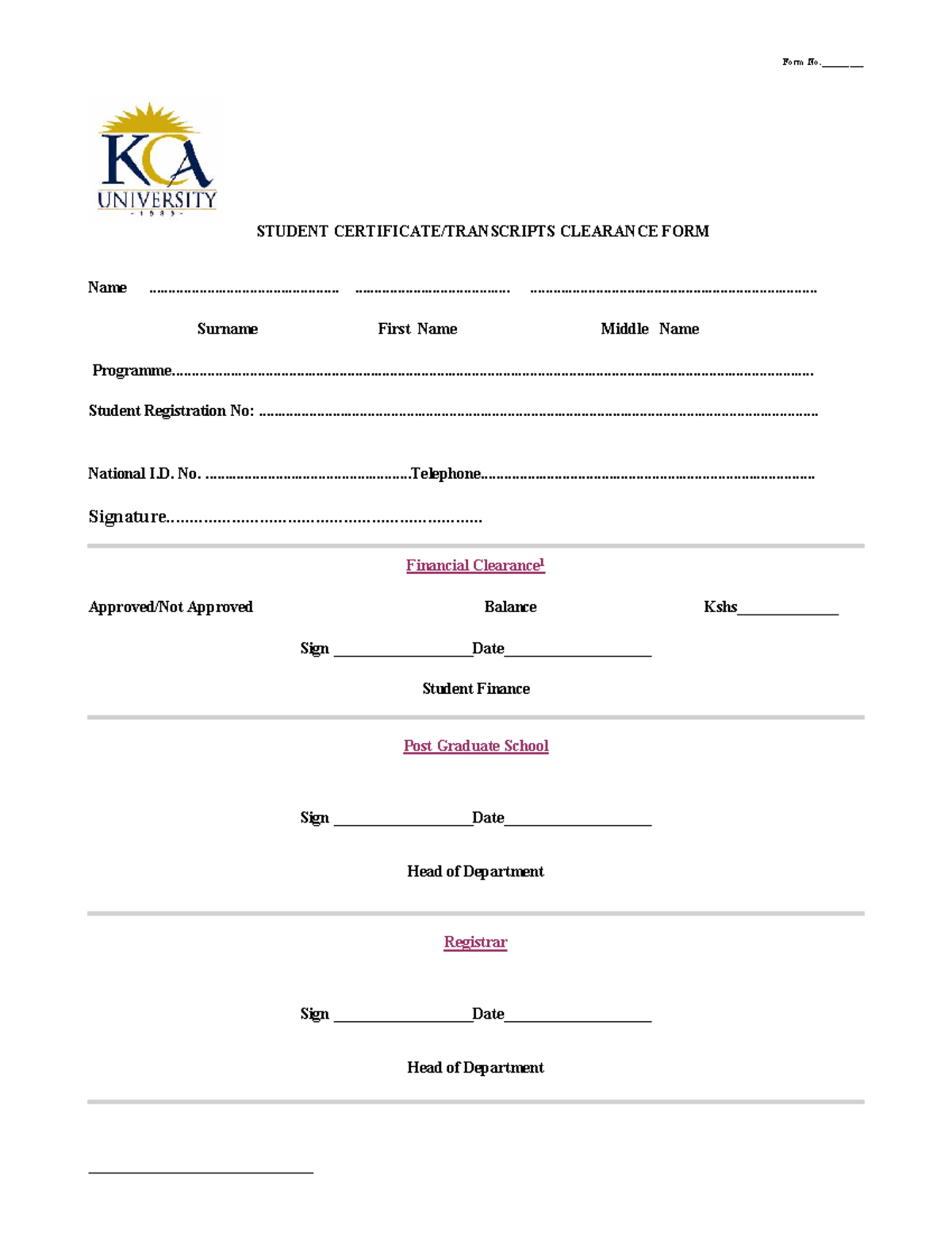 Certificate Collection Form 2022 - Form No._________ STUDENT ...