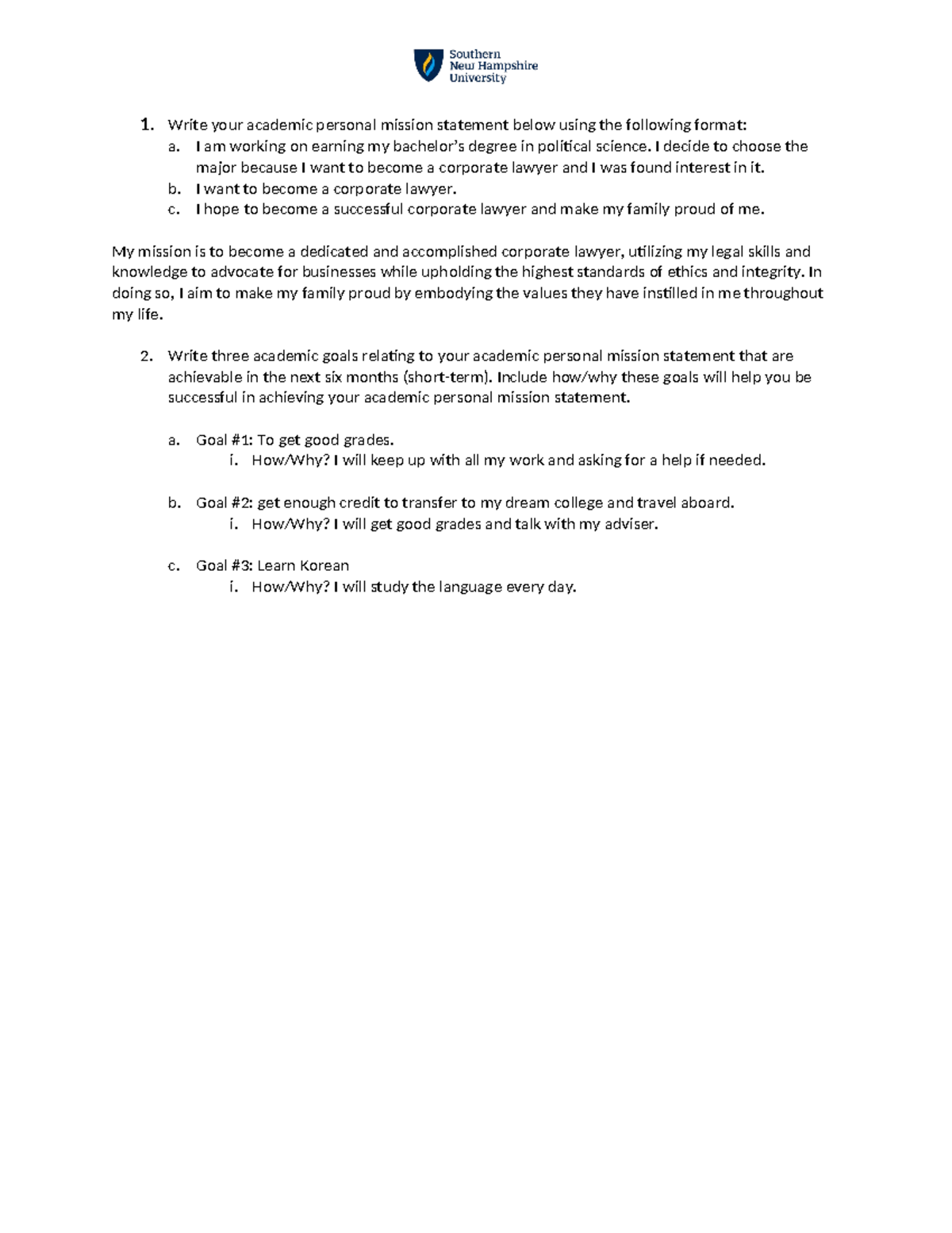 4-2 Personal Mission Statement and Goals - 1. Write your academic ...