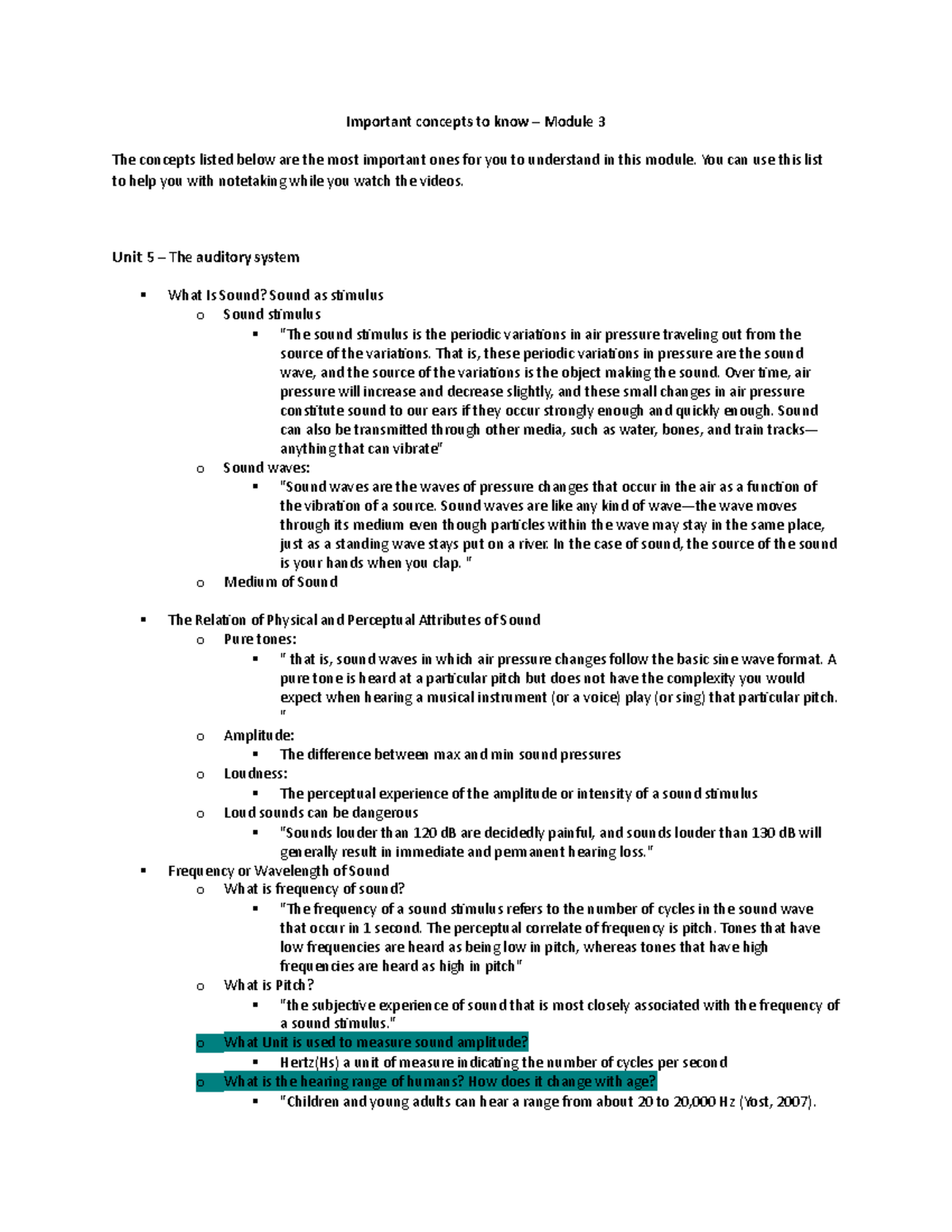 Module 3 study Guide (P) - Important concepts to know – Module 3 The ...