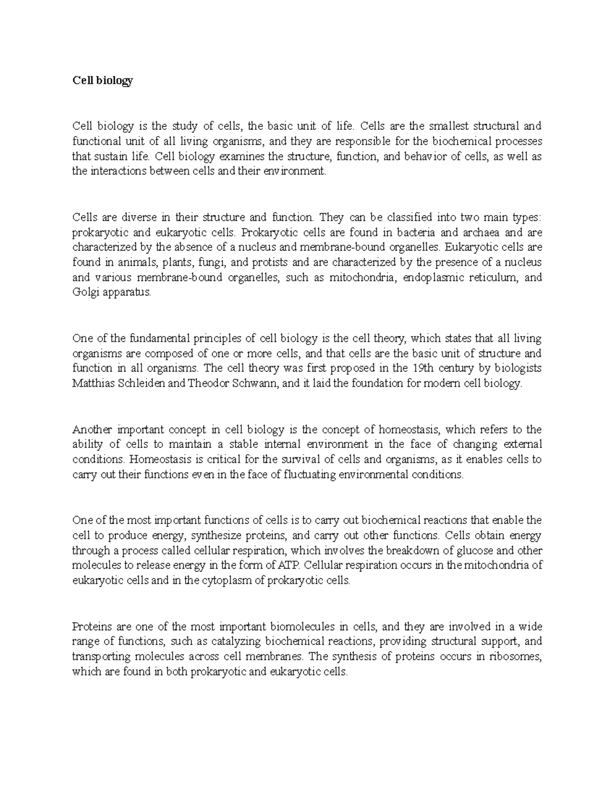 Cell biology - Cell biology Cell biology is the study of cells, the ...