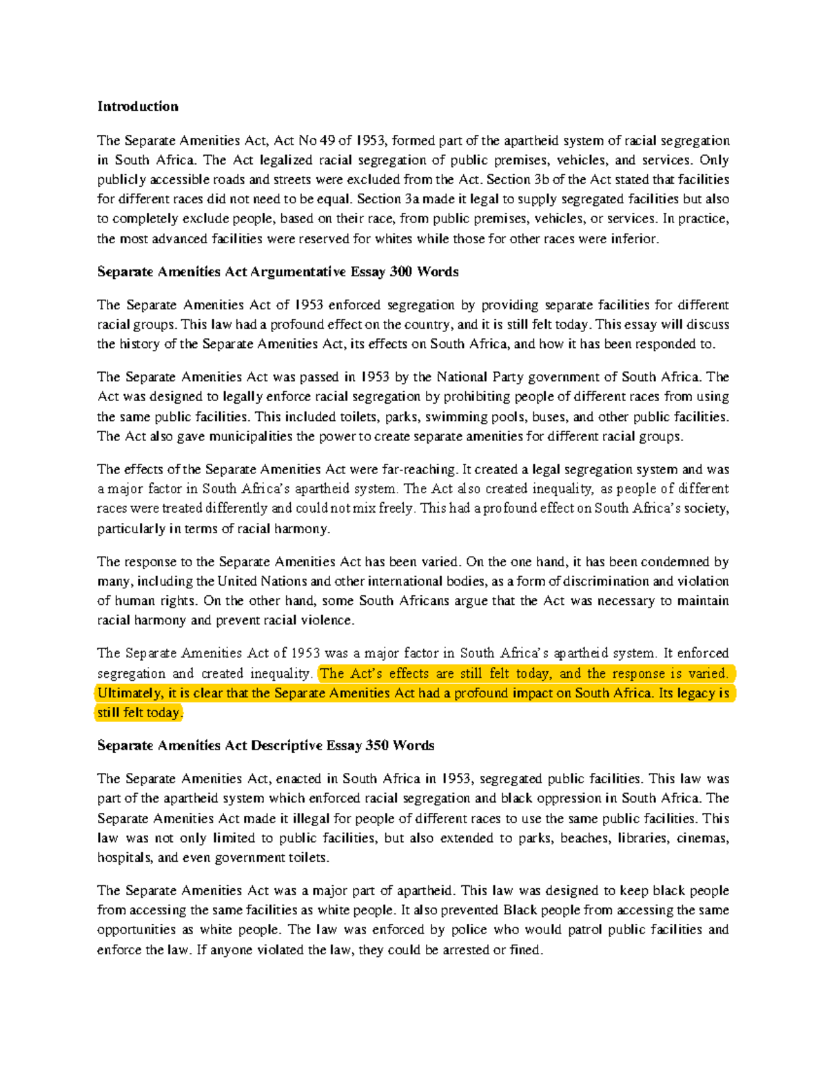 Geo school notes - Introduction The Separate Amenities Act, Act No 49 ...