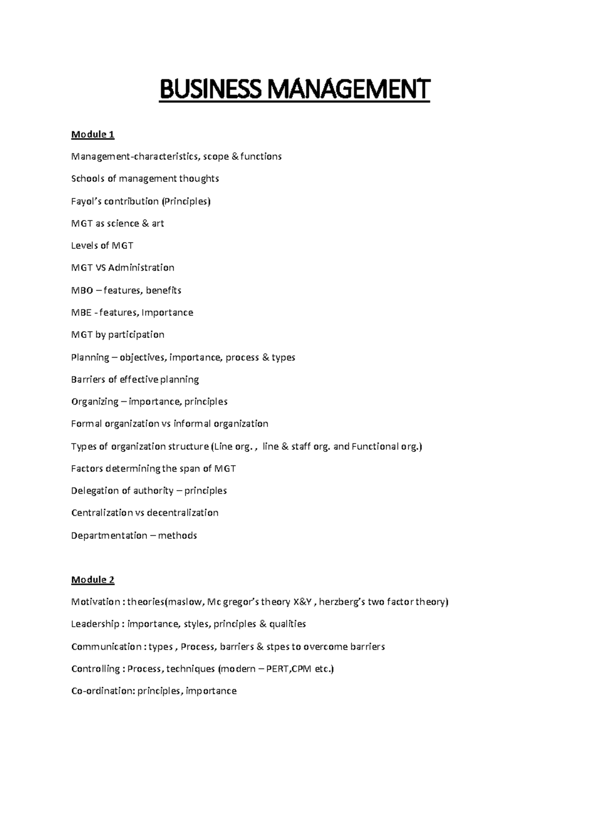 Business Management VIP - BUSINESS MANAGEMENT Module 1 Management ...