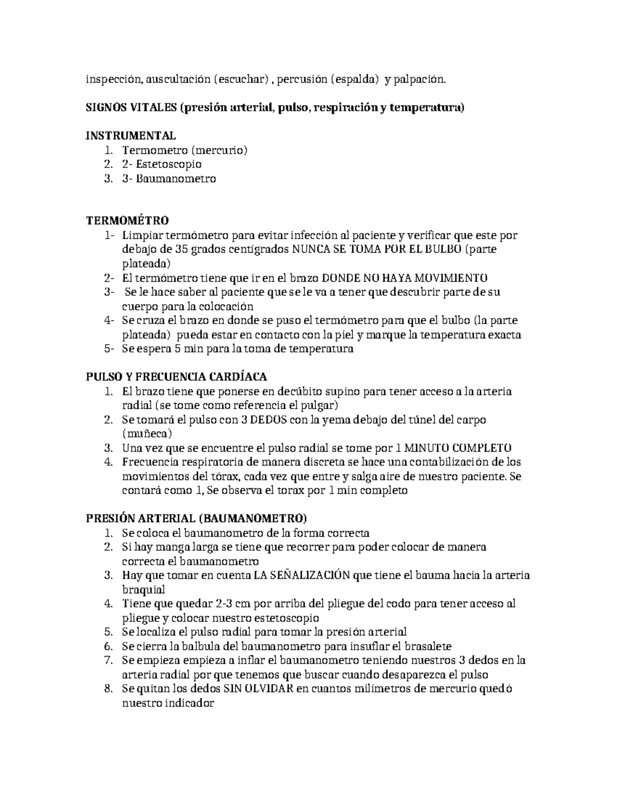 Toma de Signos Vitales - inspección, auscultación (escuchar ...