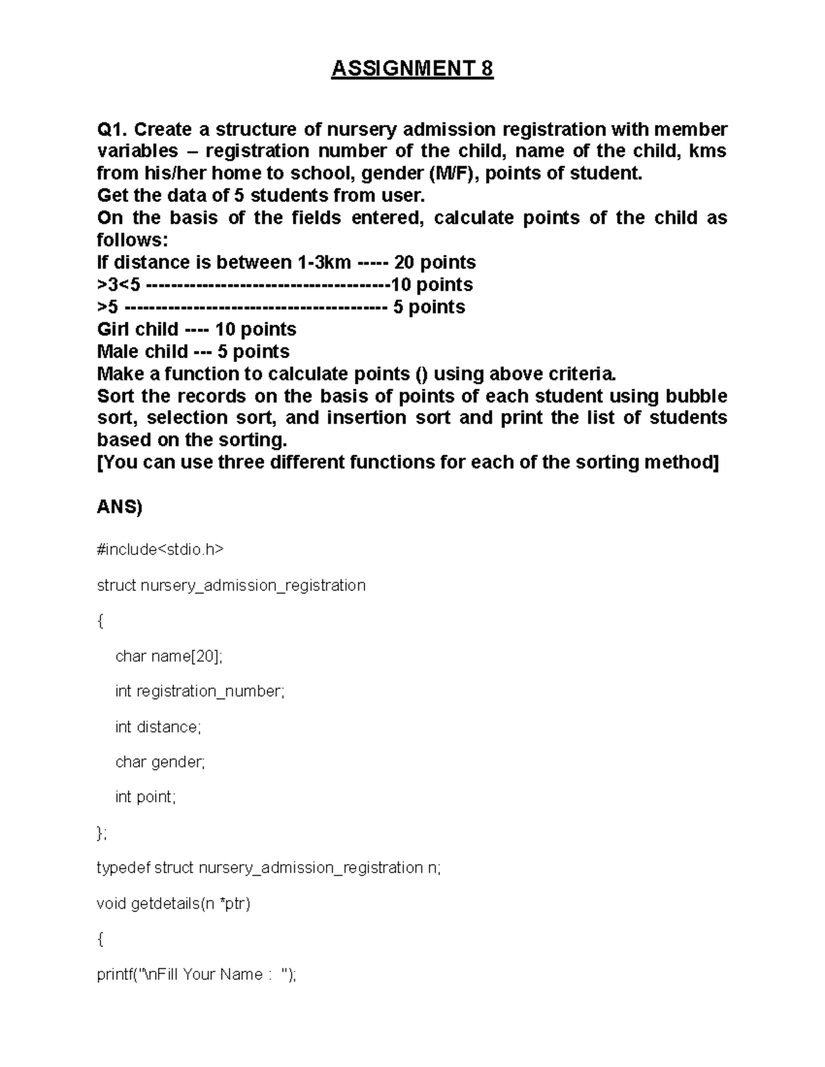 Assignment 8 - Structures & Unions: Declaration and usage of structures ...