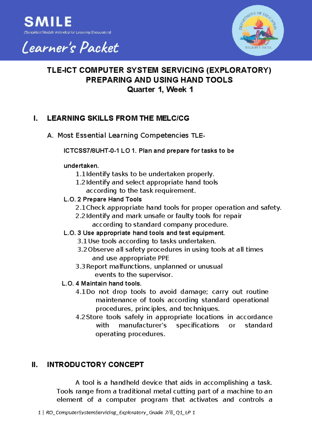 CSS Exploratory 7 8 WEEK 1 - TLE-ICT COMPUTER SYSTEM SERVICING (EXPLORATORY) PREPARING AND USING ...