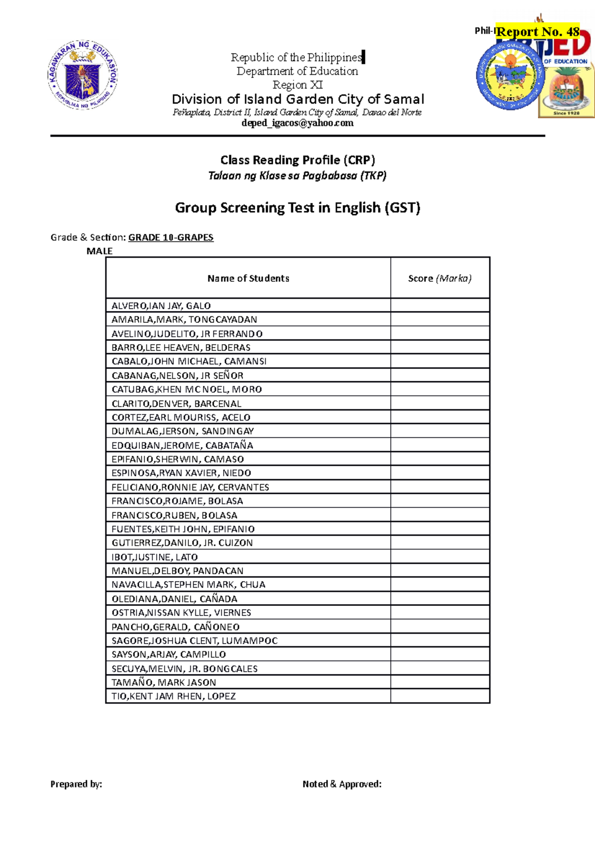 Phil IRI Form 2 GST - mmh - Republic of the Philippines Department of ...