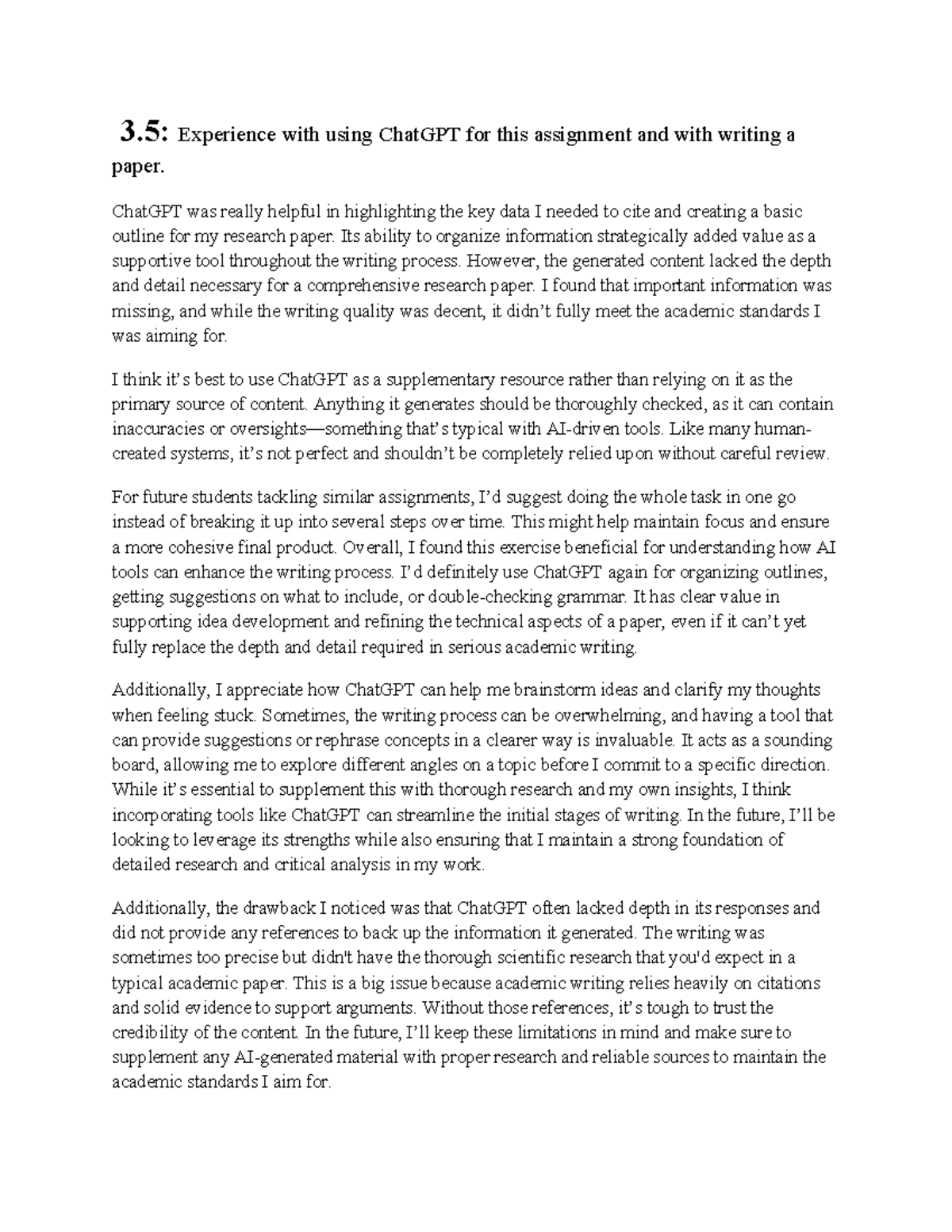 3.5 AI assignment - 3: Experience with using ChatGPT for this ...