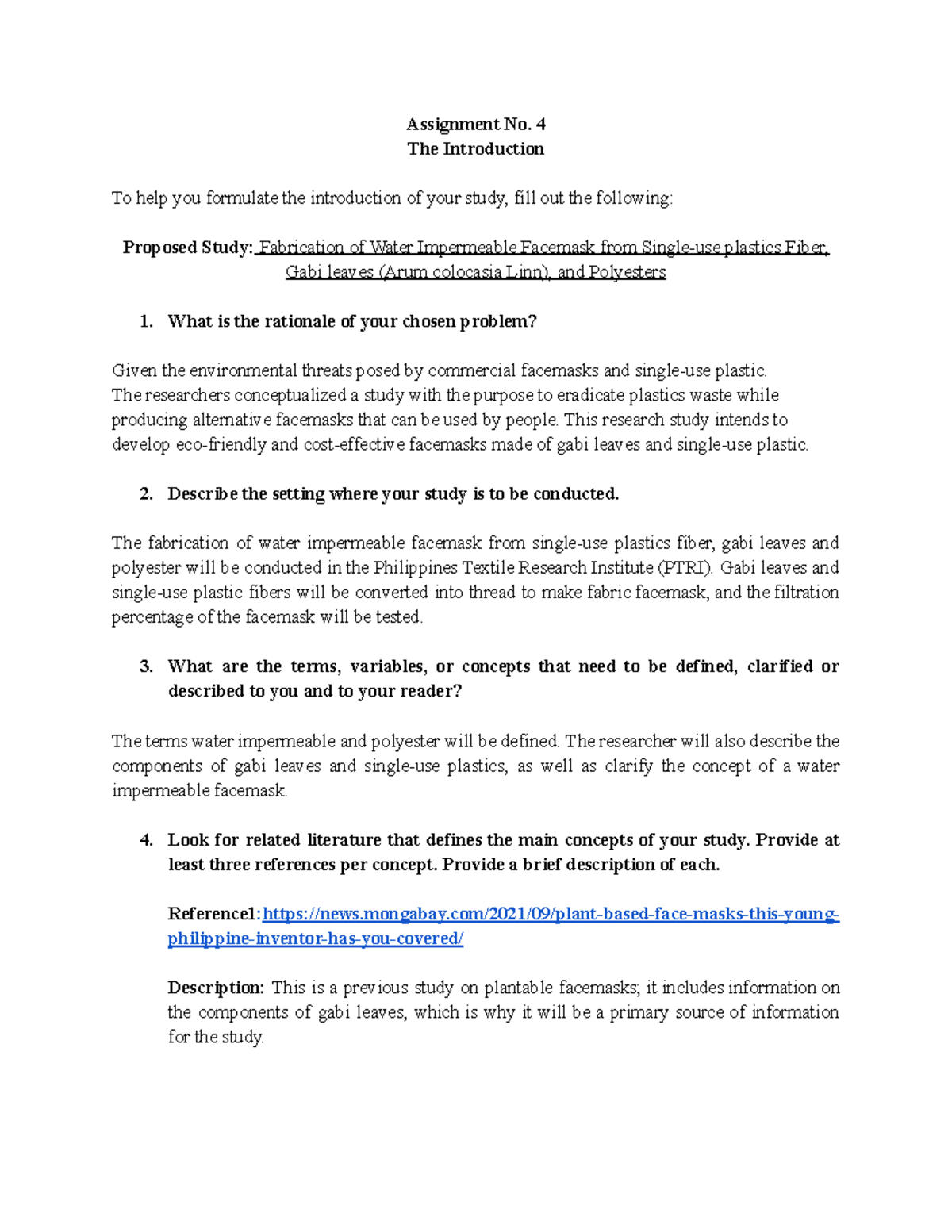 Assign # 4 The Introduction - Assignment No. 4 The Introduction To help ...