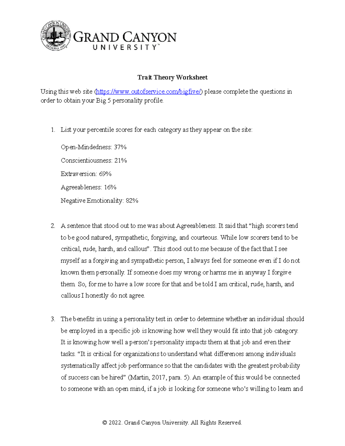Trait Theory Worksheet - Trait Theory Worksheet Using this web site ...