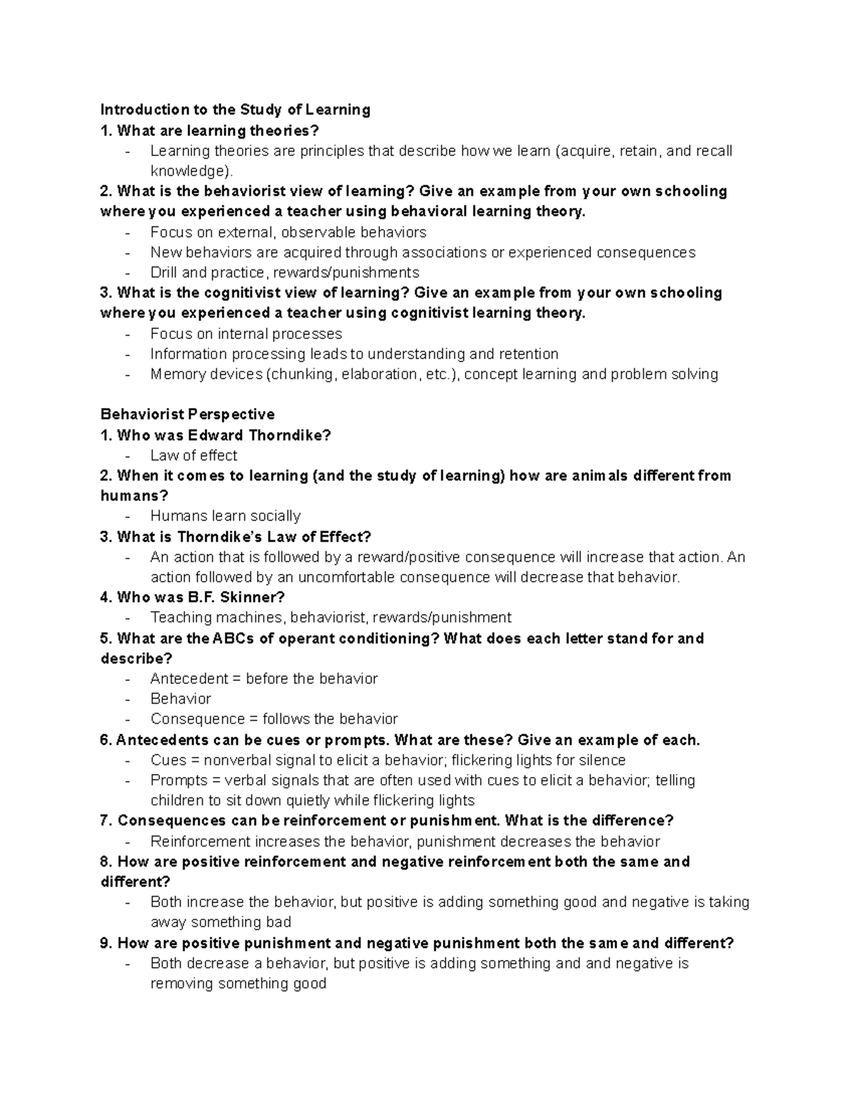 EDU 201 Exam 2 Study Guide - **Introduction to the Study of Learning ...