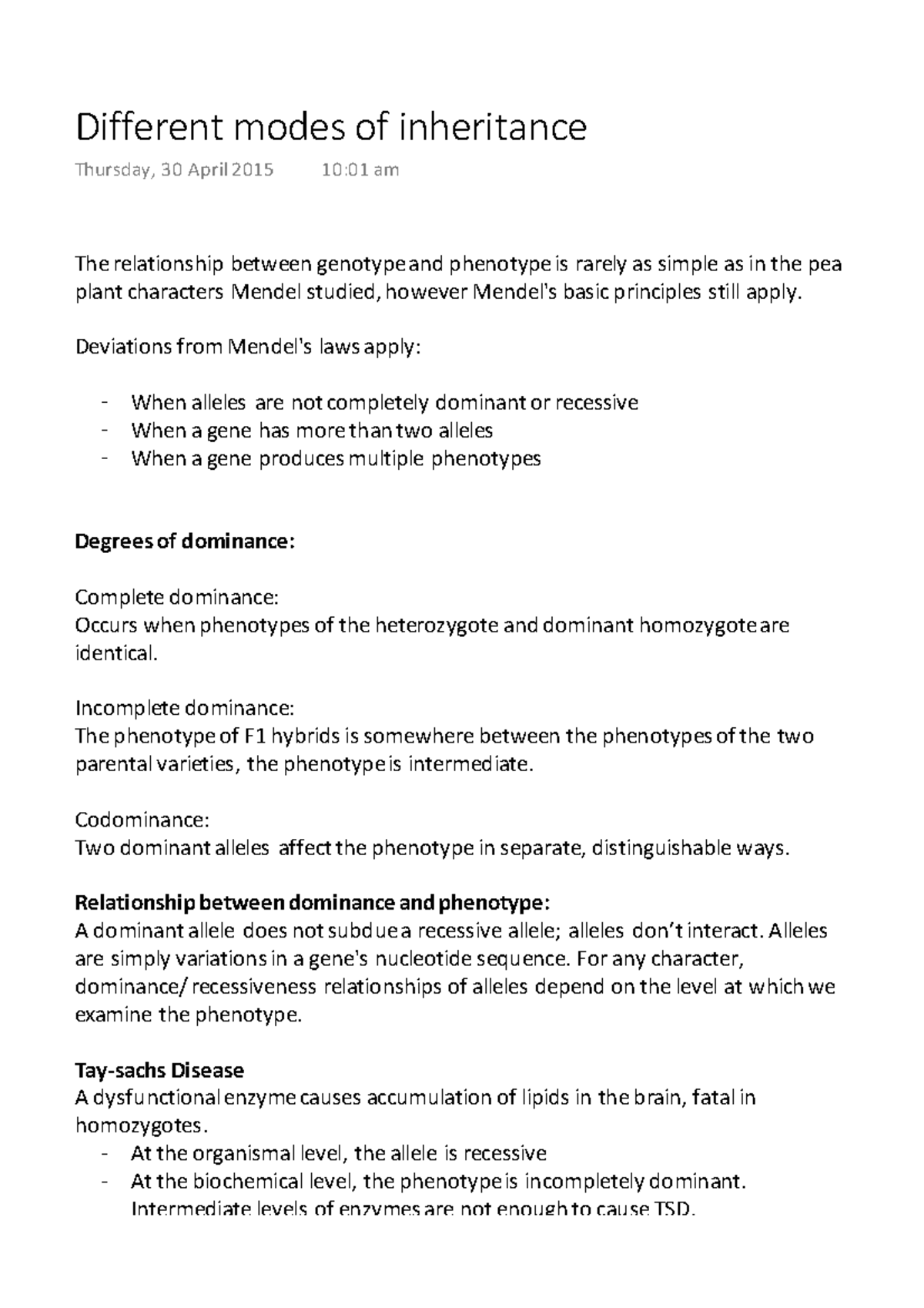 Lecture Notes, Different Modes of Inheritance - The relationship ...