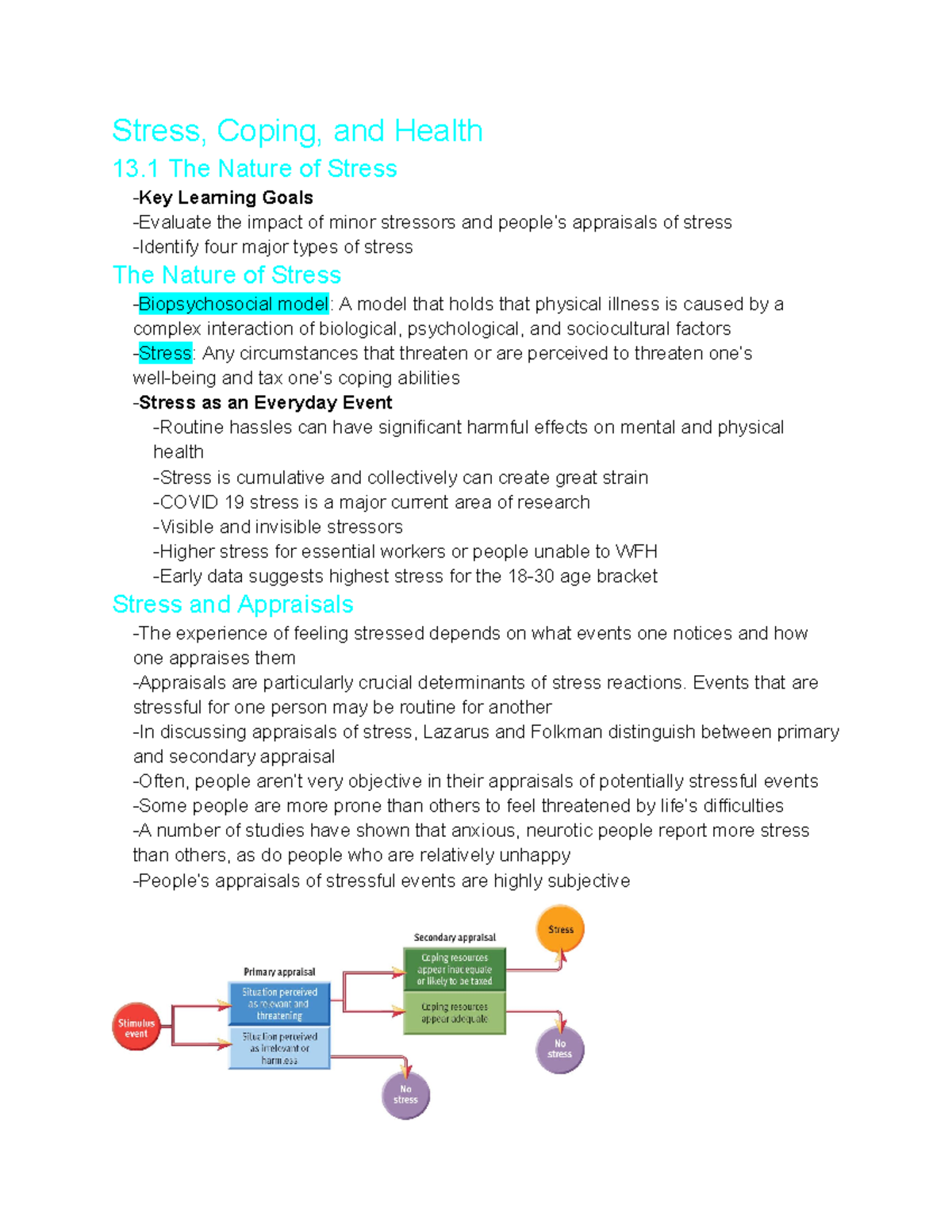 PSYC 202 Exam 3 Study Guide - Stress, Coping, and Health 13 The Nature ...