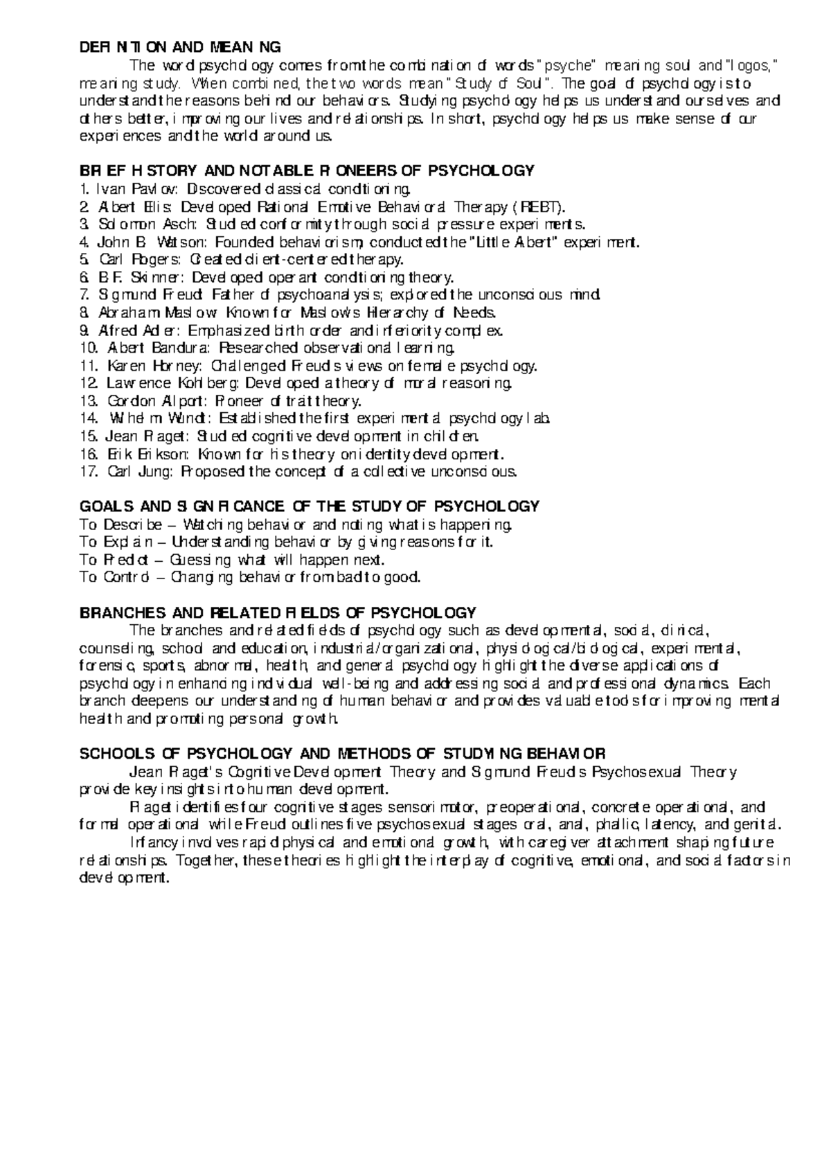 introduction and summary - DEFI NI TI ON AND MEANI NG The wor d psychol ...