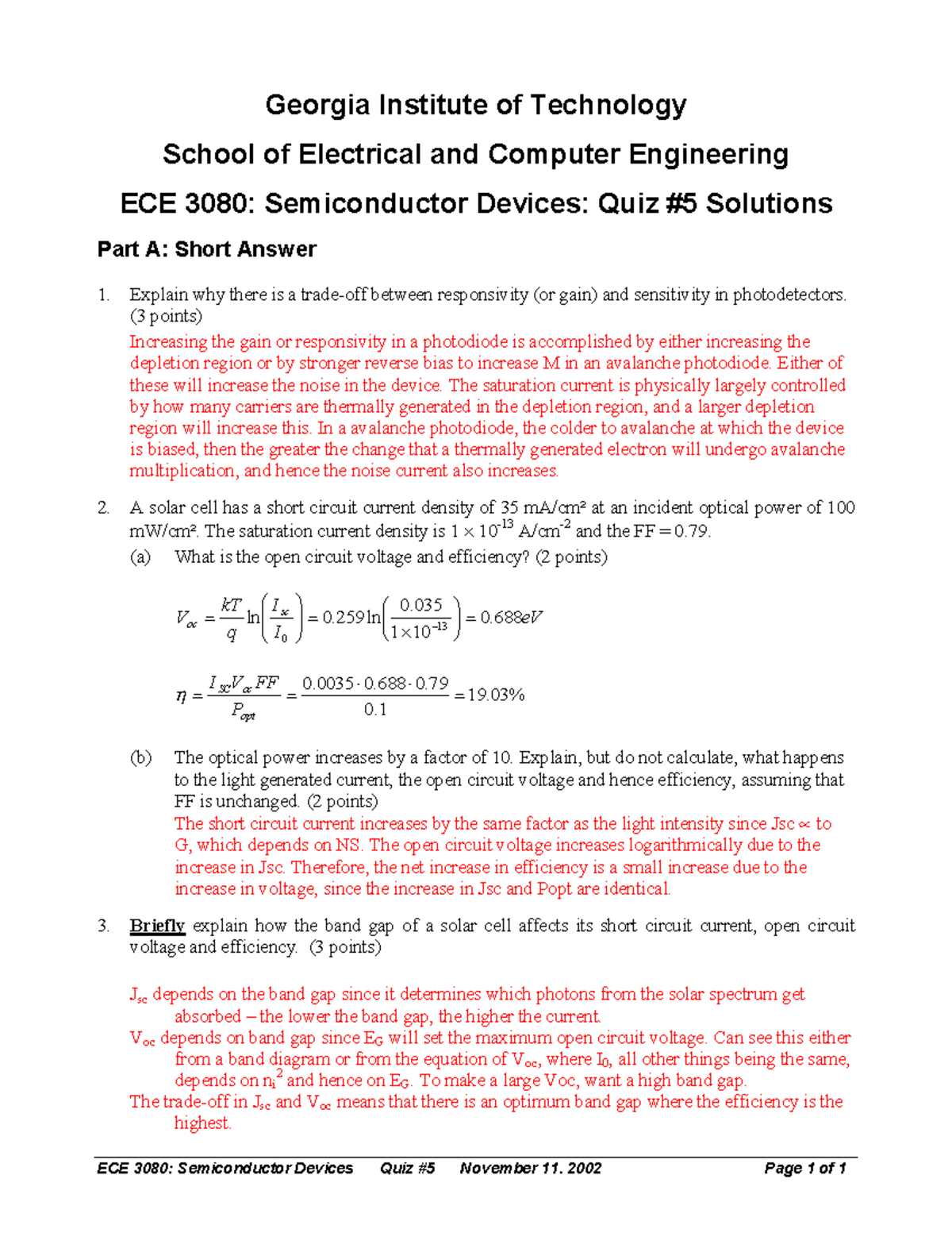Quiz5-solutions - Exam Practice - ECE 3080: Semiconductor Devices Quiz #5 November 11. 2002 Page ...