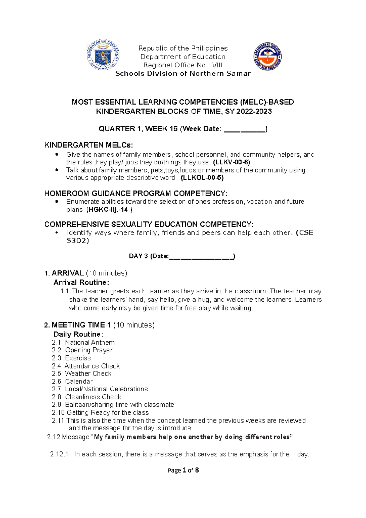 Day 3 f Q2 WEEK 6 MELC- Based Blocks OF TIME - Republic of the ...