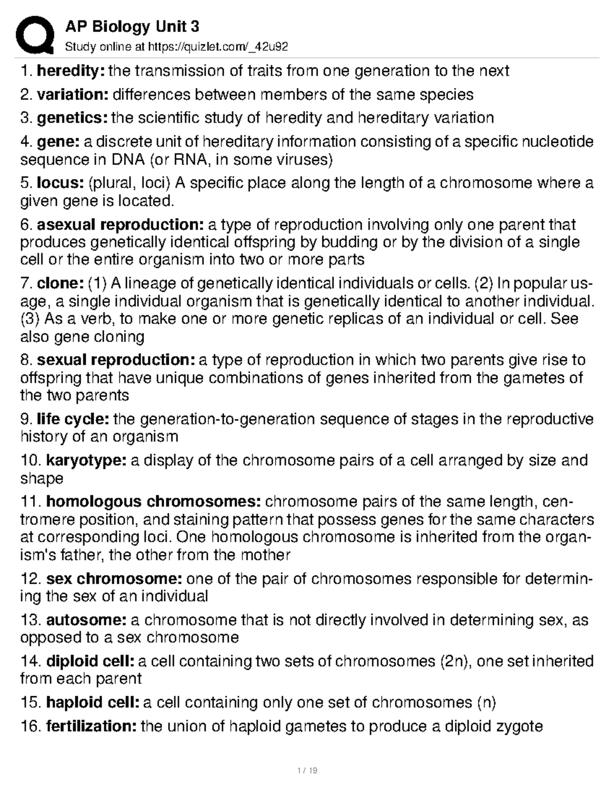 Biology Unit 3 Terms - Study online at quizlet/_42u heredity: the ...