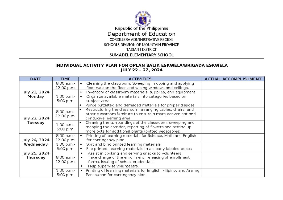 Individual-OBE-AND-BE-PLAN Sandy - Republic of the Philippines ...