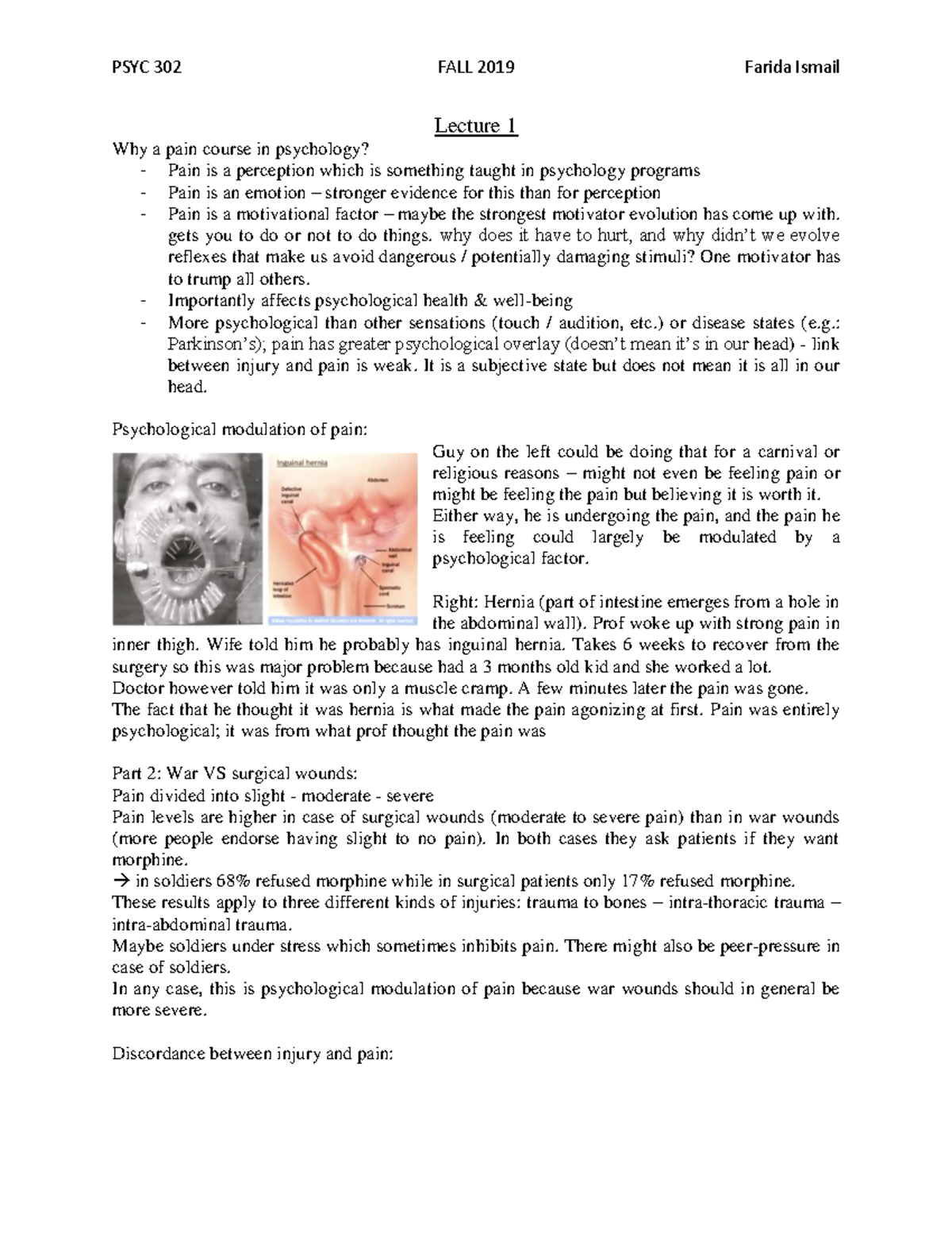 PSYC 302 Lectures - by Farida Ismail - year 2019-2020 - Lecture 1 Why a ...