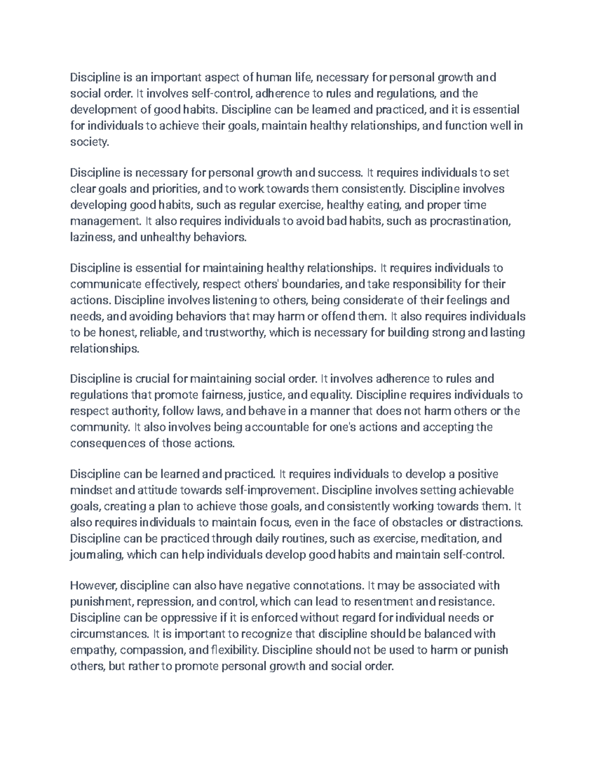 Disicpline essay - Discipline is an important aspect of human life ...