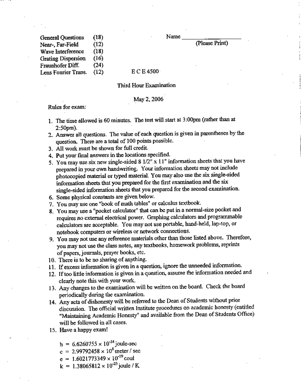 Test 3 sp06 - Exam Practice - ECE 4500 - Studocu