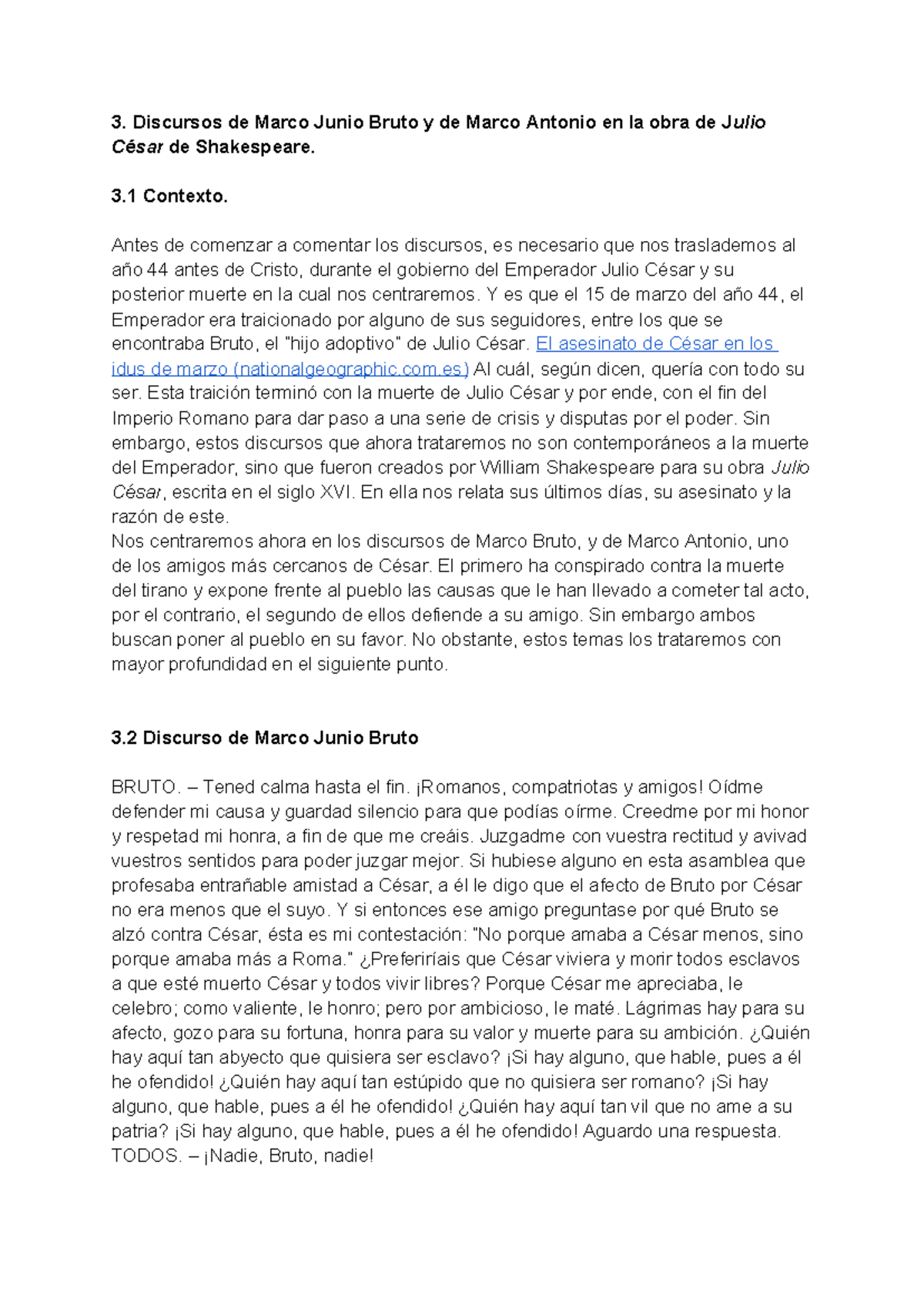 Discursos Historia Contemporánea - Discursos de Marco Junio Bruto y de ...