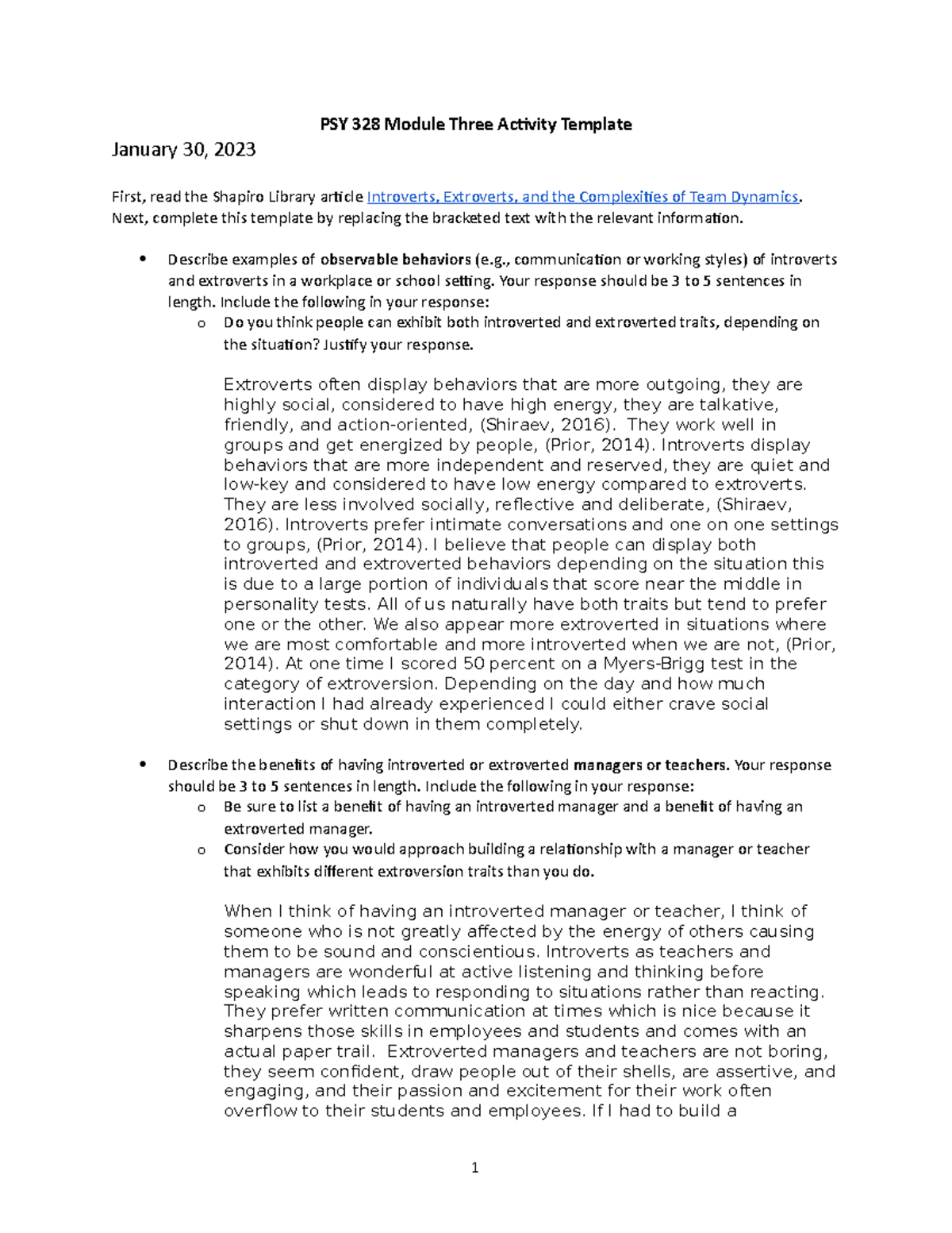 PSY 328 module three activity - PSY 328 Module Three Activity Template ...