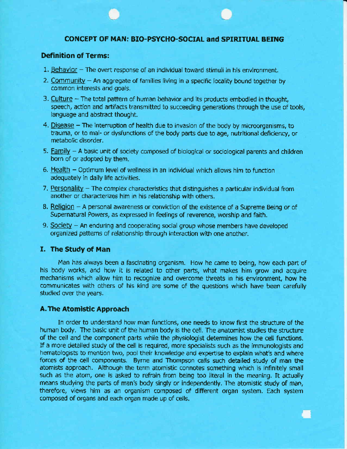 Concept OF MAN Leaning Material - CONCEPT OF MAN: BIO-PSYCHO-SOCIAL and ...