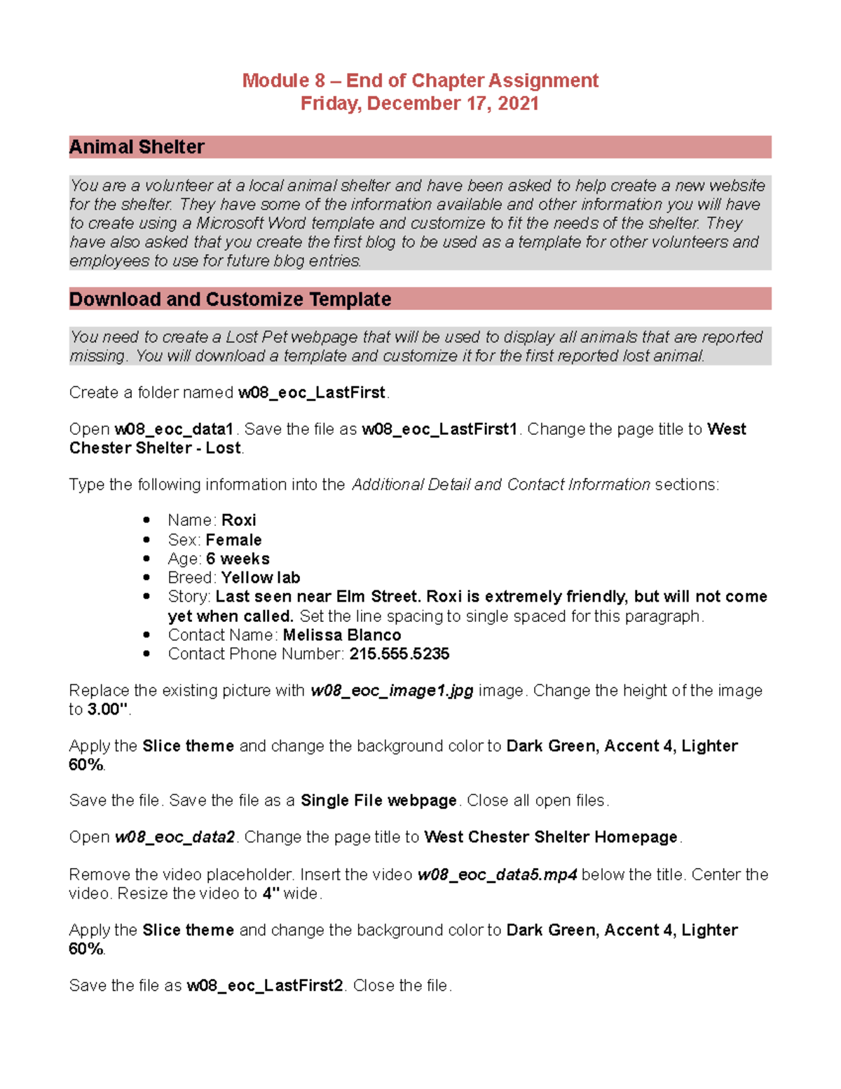 W08 eoc instructions - it is practice for Word 2019 - Module 8 – End of ...