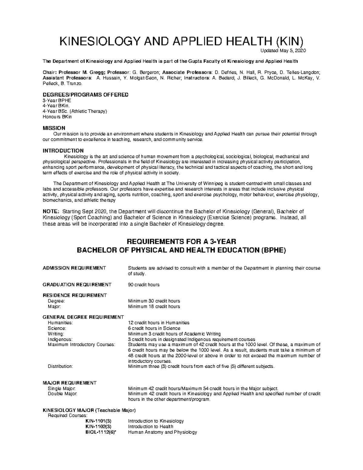 Kin - course outline - KINESIOLOGY AND APPLIED HEALTH (KIN) Updated May ...