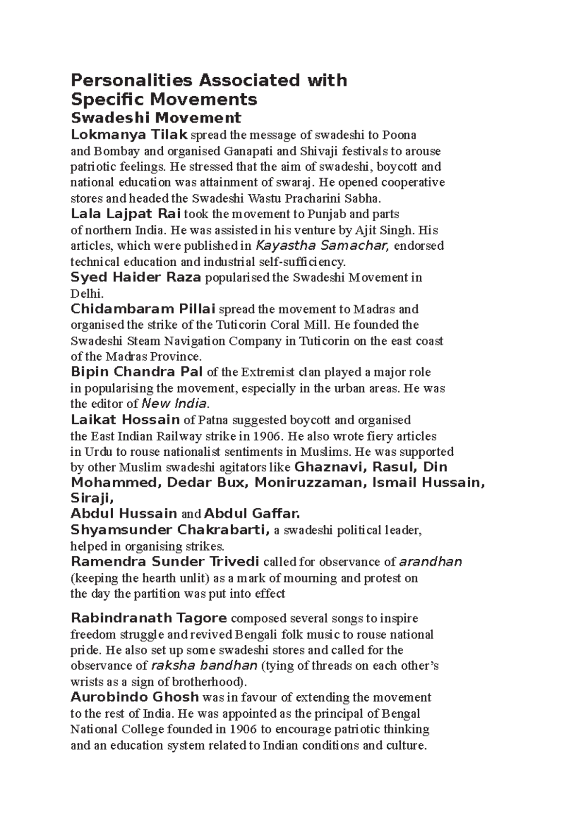 Personalities Associated with Specific movements - Personalities ...