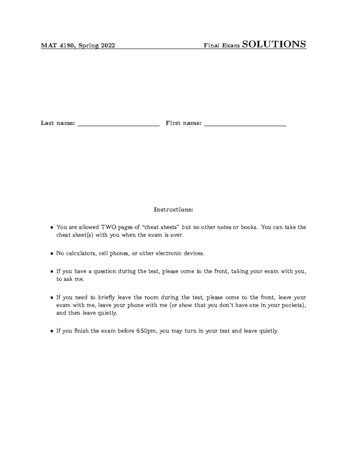 Final-solutions - Exam with solutions, covering topics in elementary ...