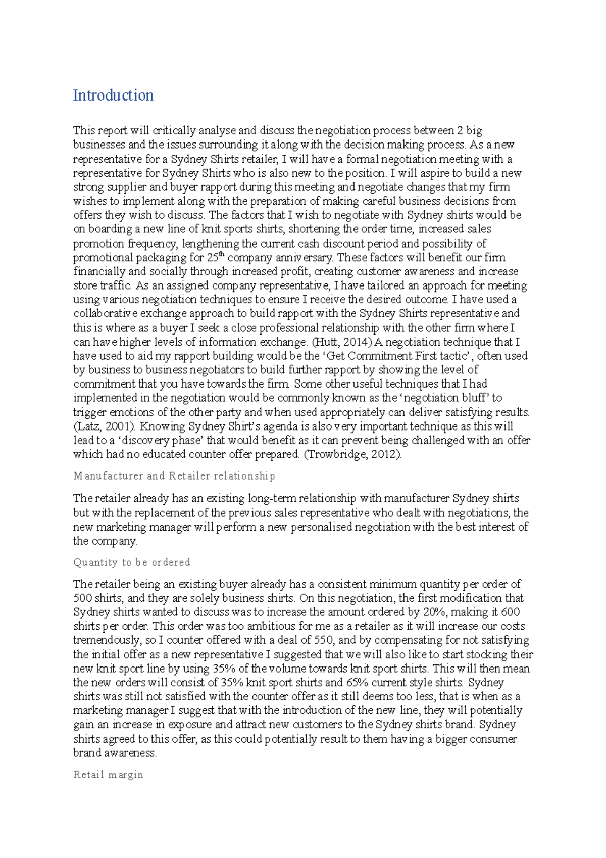 B2B negotiation assessment 45 - Introduction This report will ...