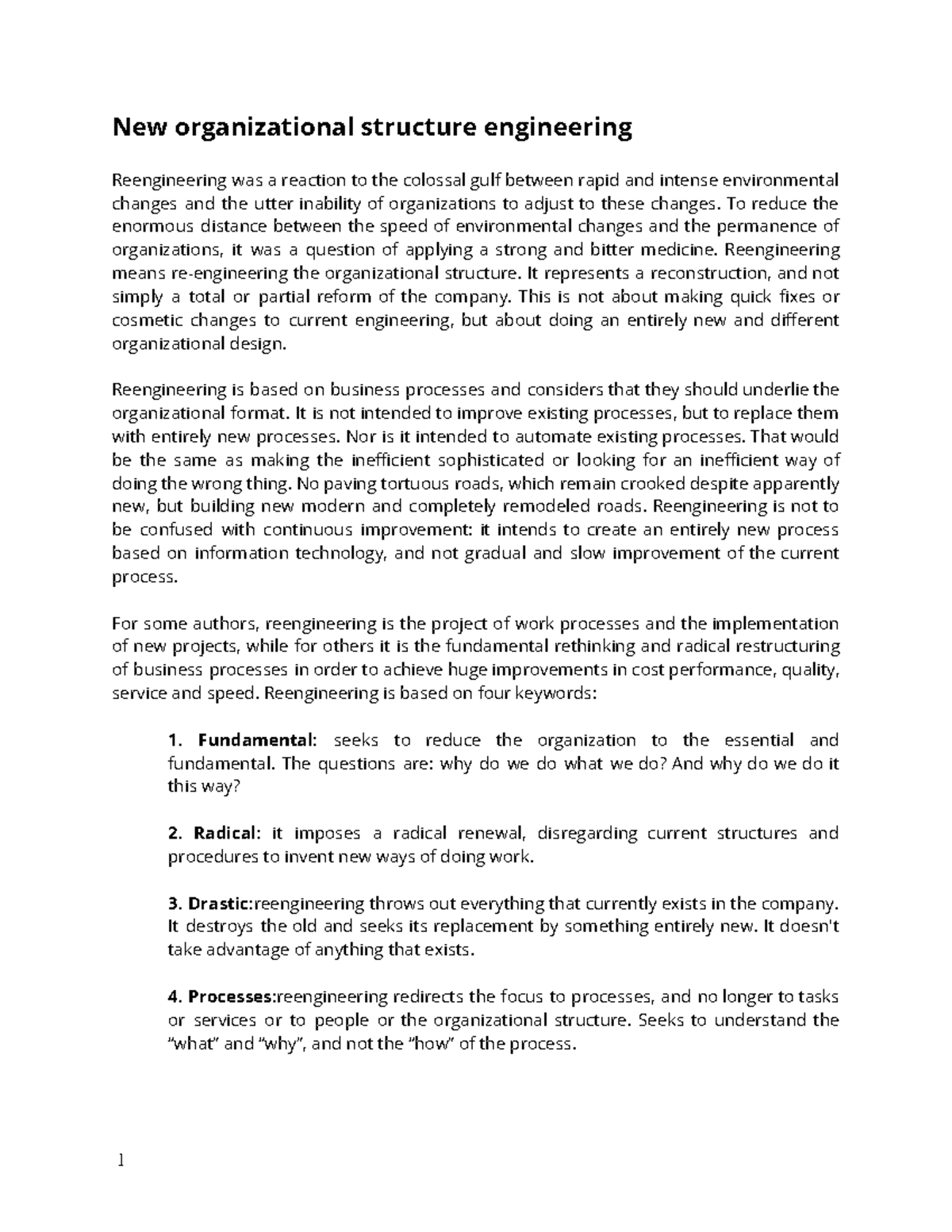 New engineering of the organizational structure. - New organizational ...