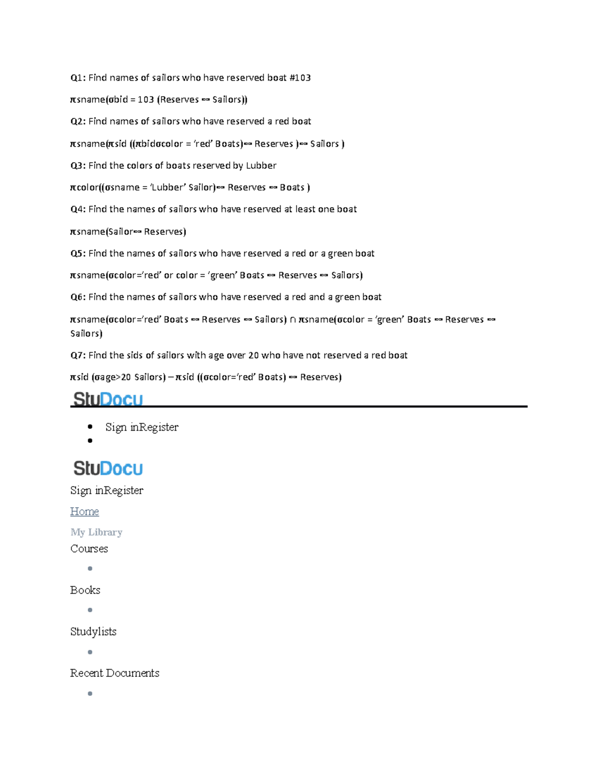 Lab1-dbi - LAB1 - Q1: Find names of sailors who have reserved boat ...