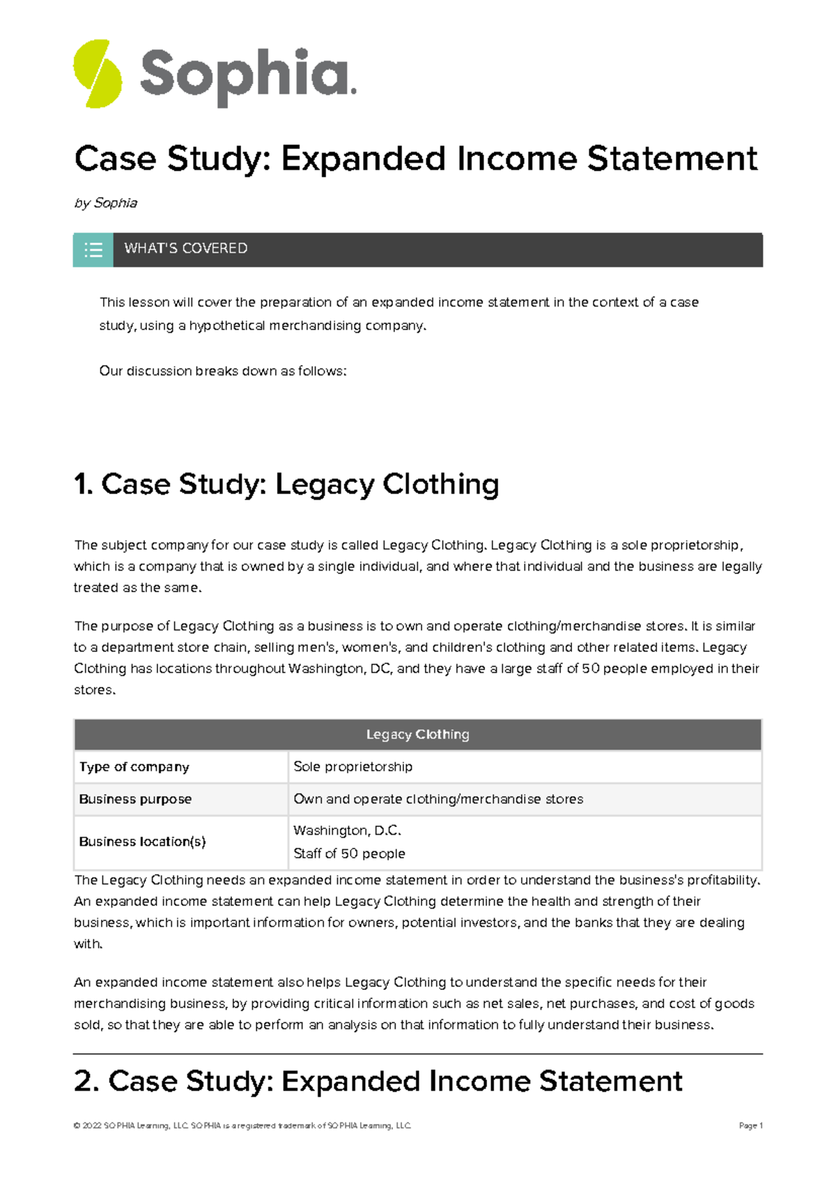 Case study expanded income statement 2 - Case Study: Expanded Income ...