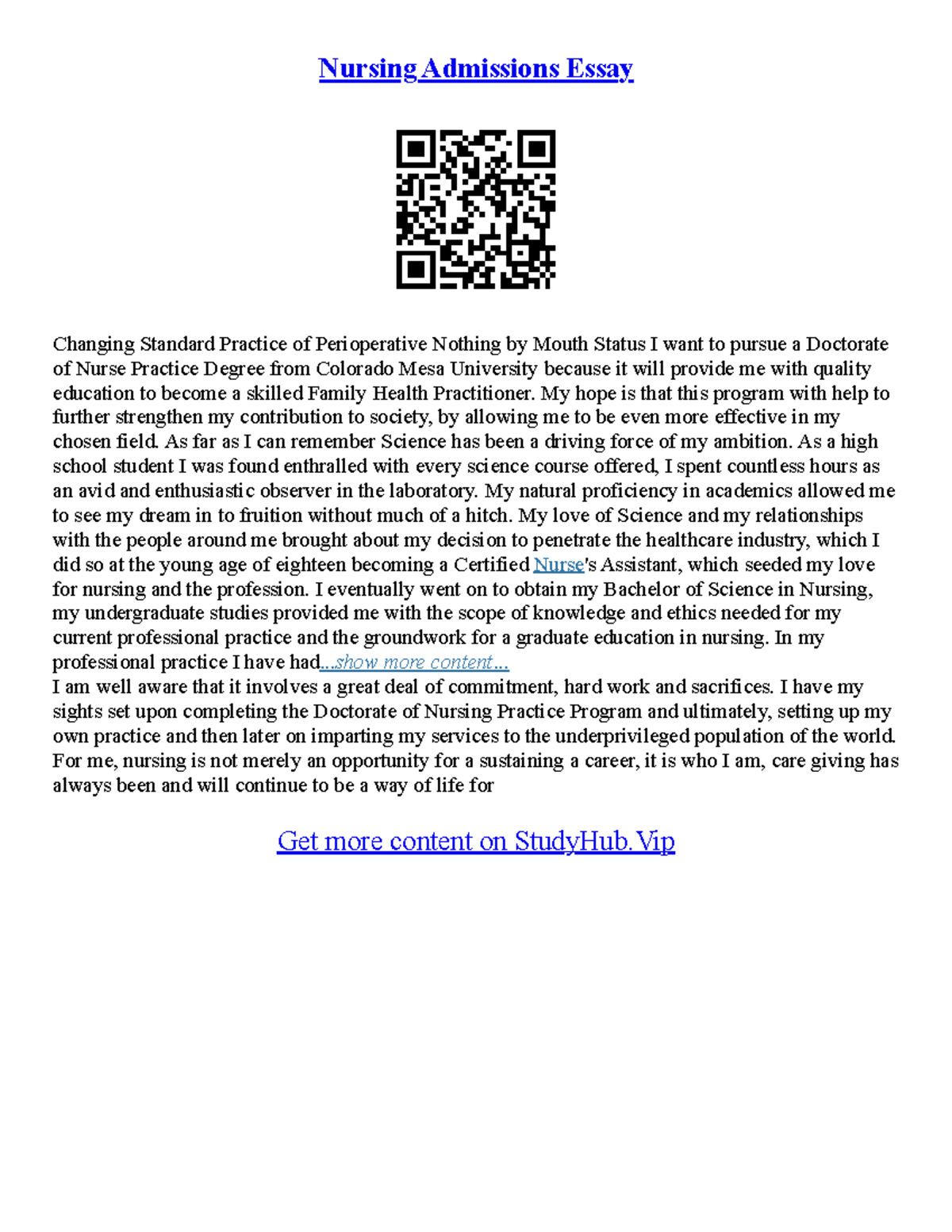 Nursing Admission Essay Examples - Nursing Admissions Essay Changing ...