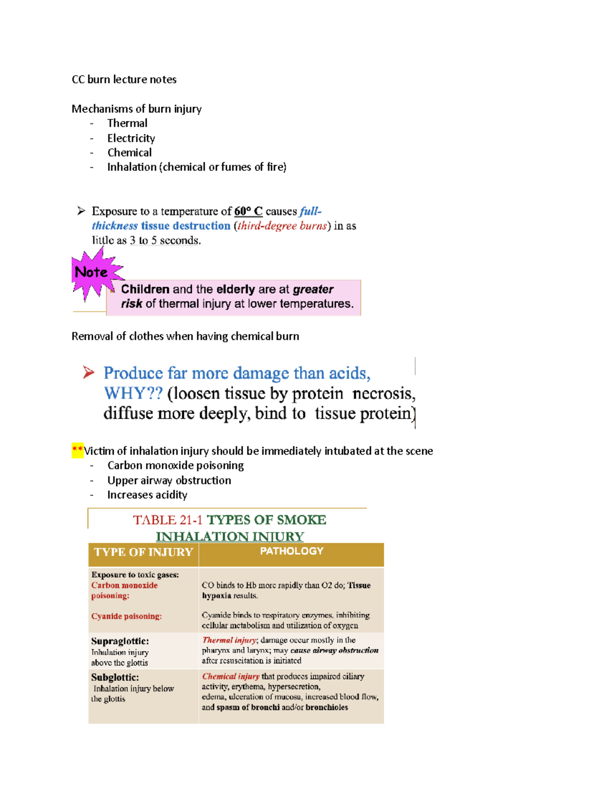 Burn lecture notes - CC burn lecture notes Mechanisms of burn injury ...