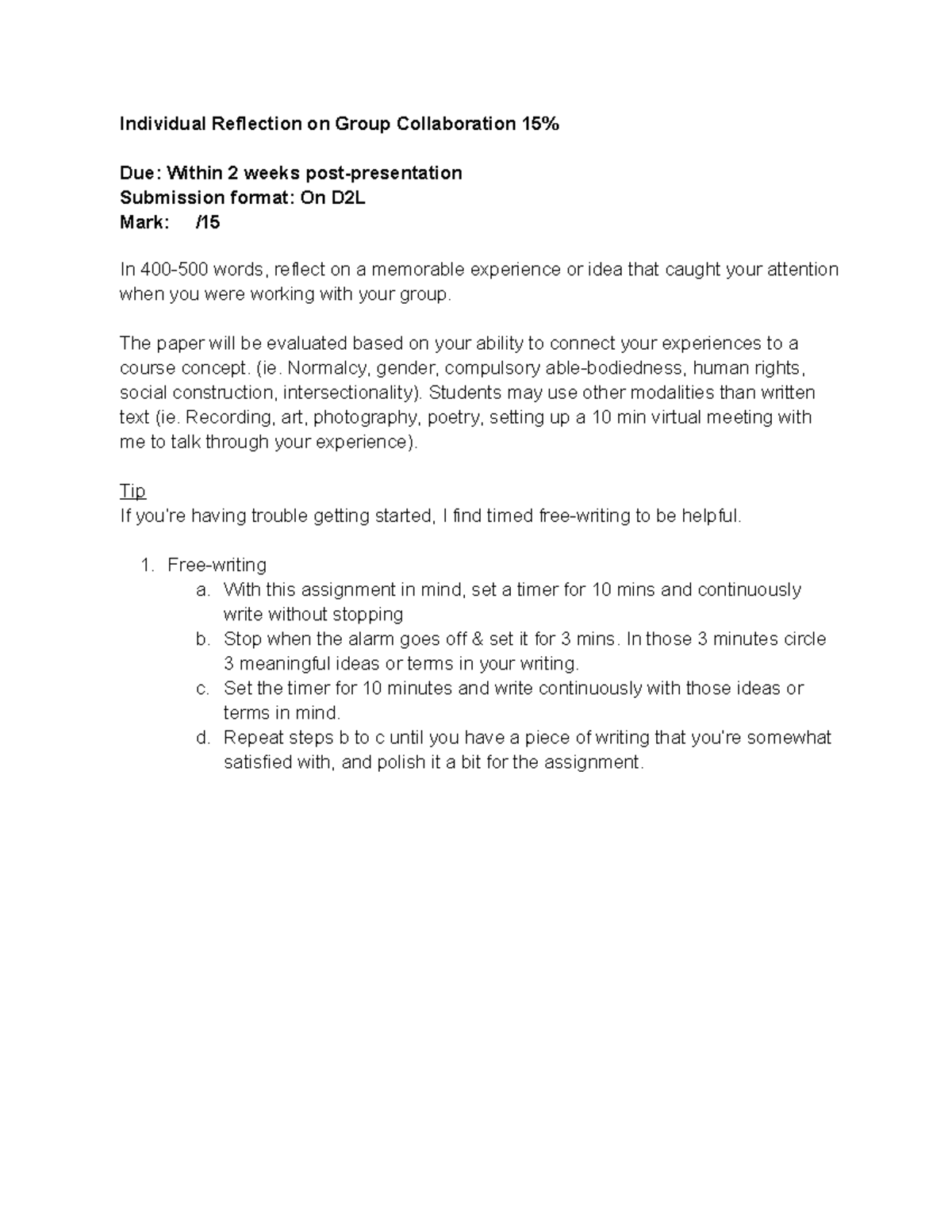 Collaborative Process - Individual Reflection on Group Collaboration 15 ...