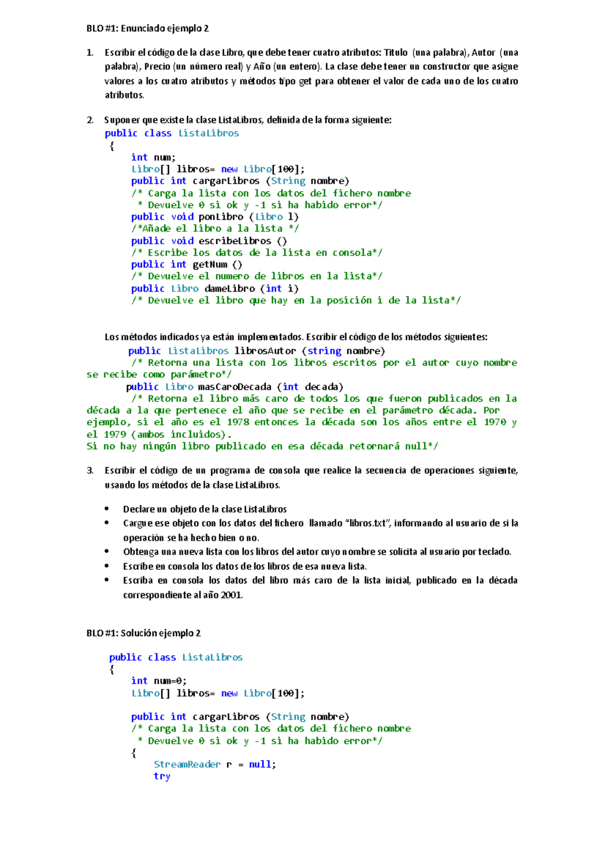 BLO1 2 - Examen de Practica de el BLO 1 con solución explicada sobre clases, lista y - BLO #1 ...