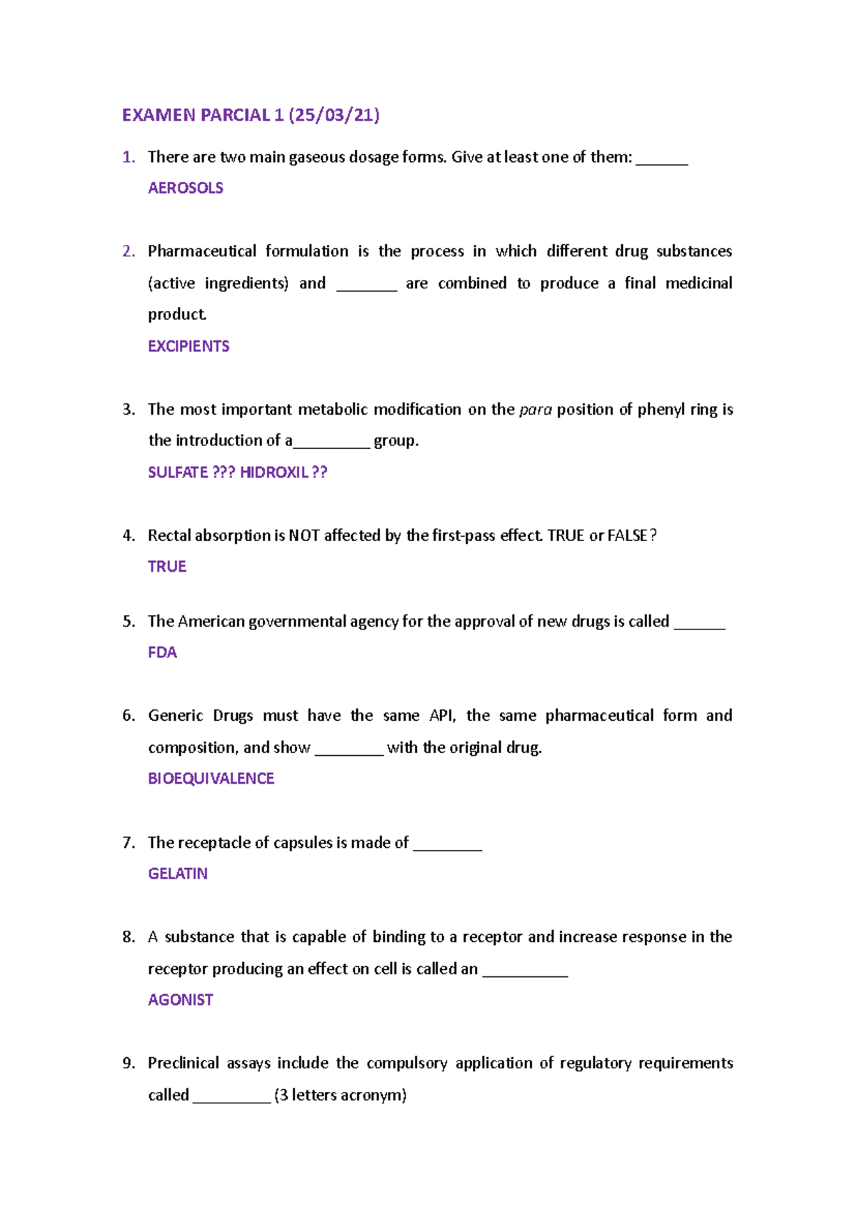 Parcial 1 Y Parcial 2 2021.docx - EXAMEN PARCIAL 1 (25/03/21) There are ...