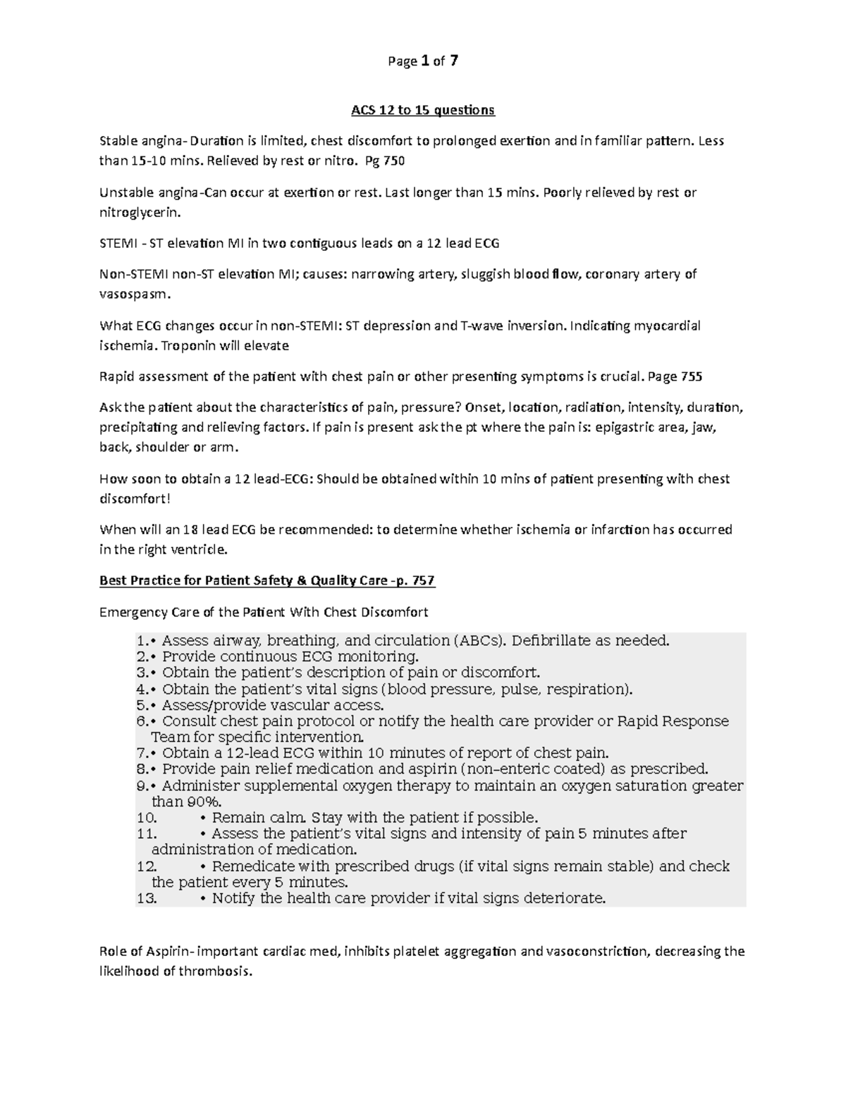 Perfusion Exam Study Guide - ACS 12 to 15 questions Stable angina ...
