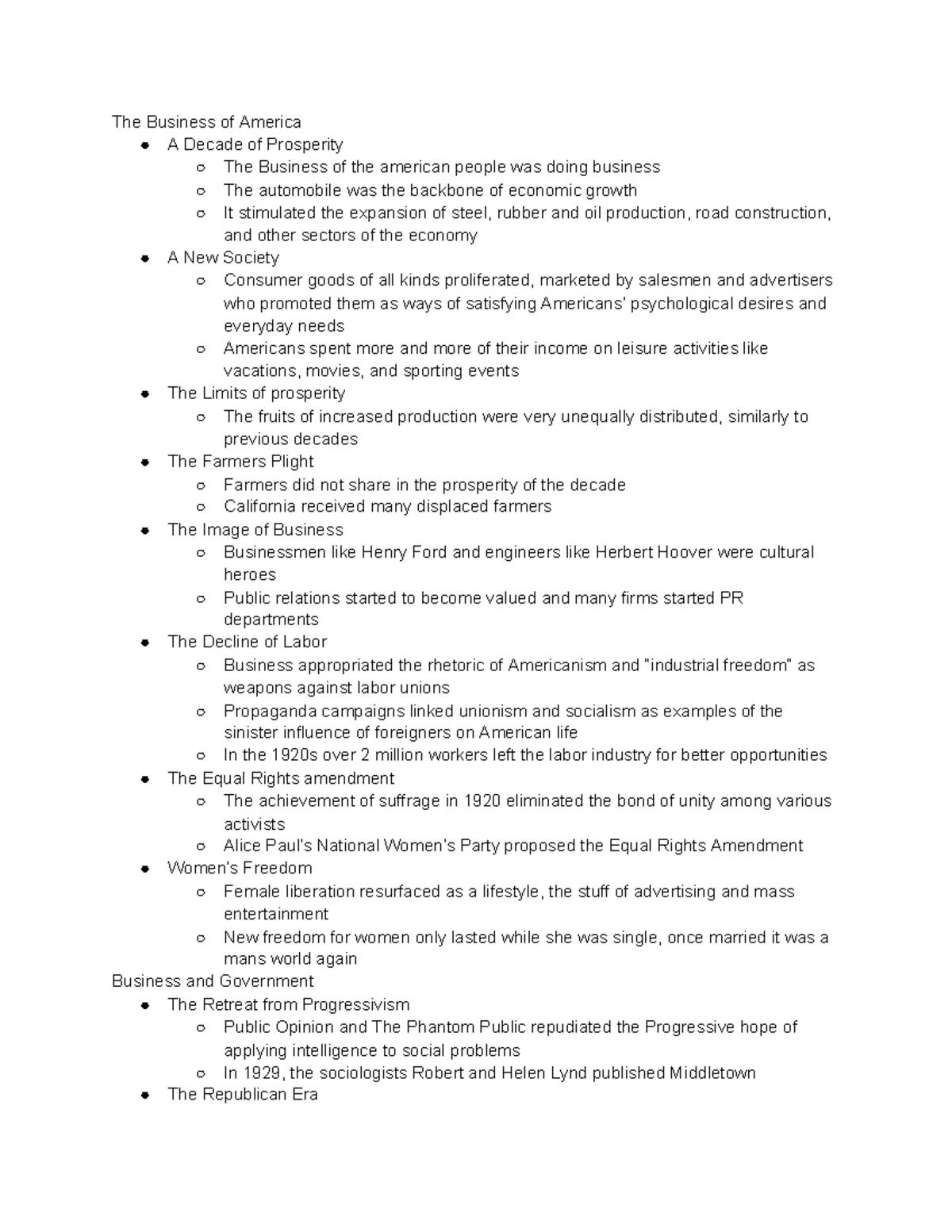 Chapter 20 Outline - Google Docs - The Business of America A Decade of ...