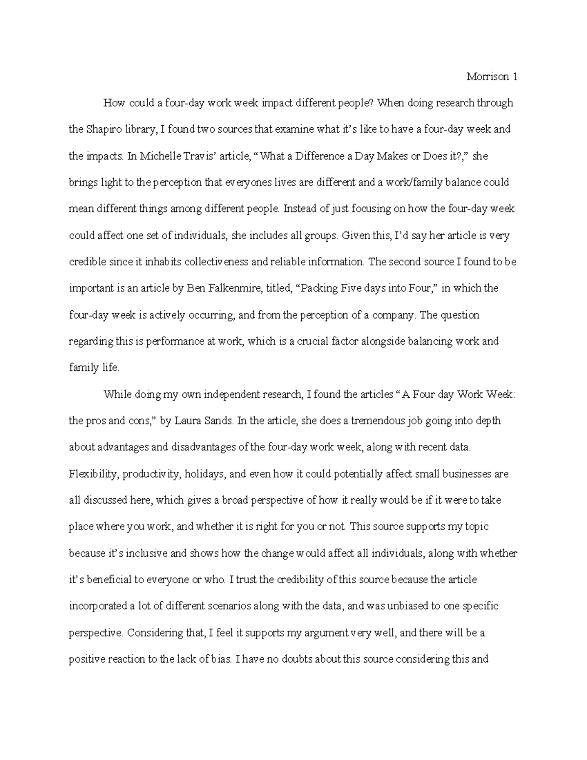 ENG-190 Module Two Journal Paper - Morrison 1 How could a four-day work ...