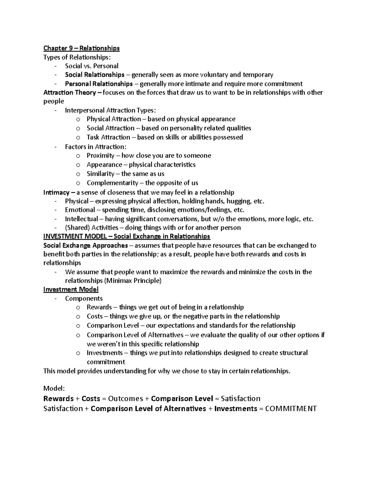 Chapter 9 - relationships - Chapter 9 – Relationships Types of ...