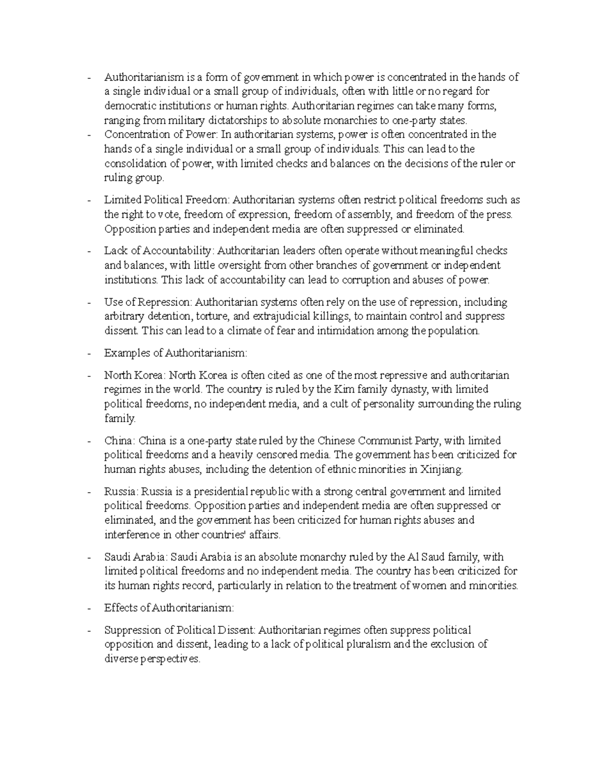 Authoritarianism notes - Authoritarianism is a form of government in ...