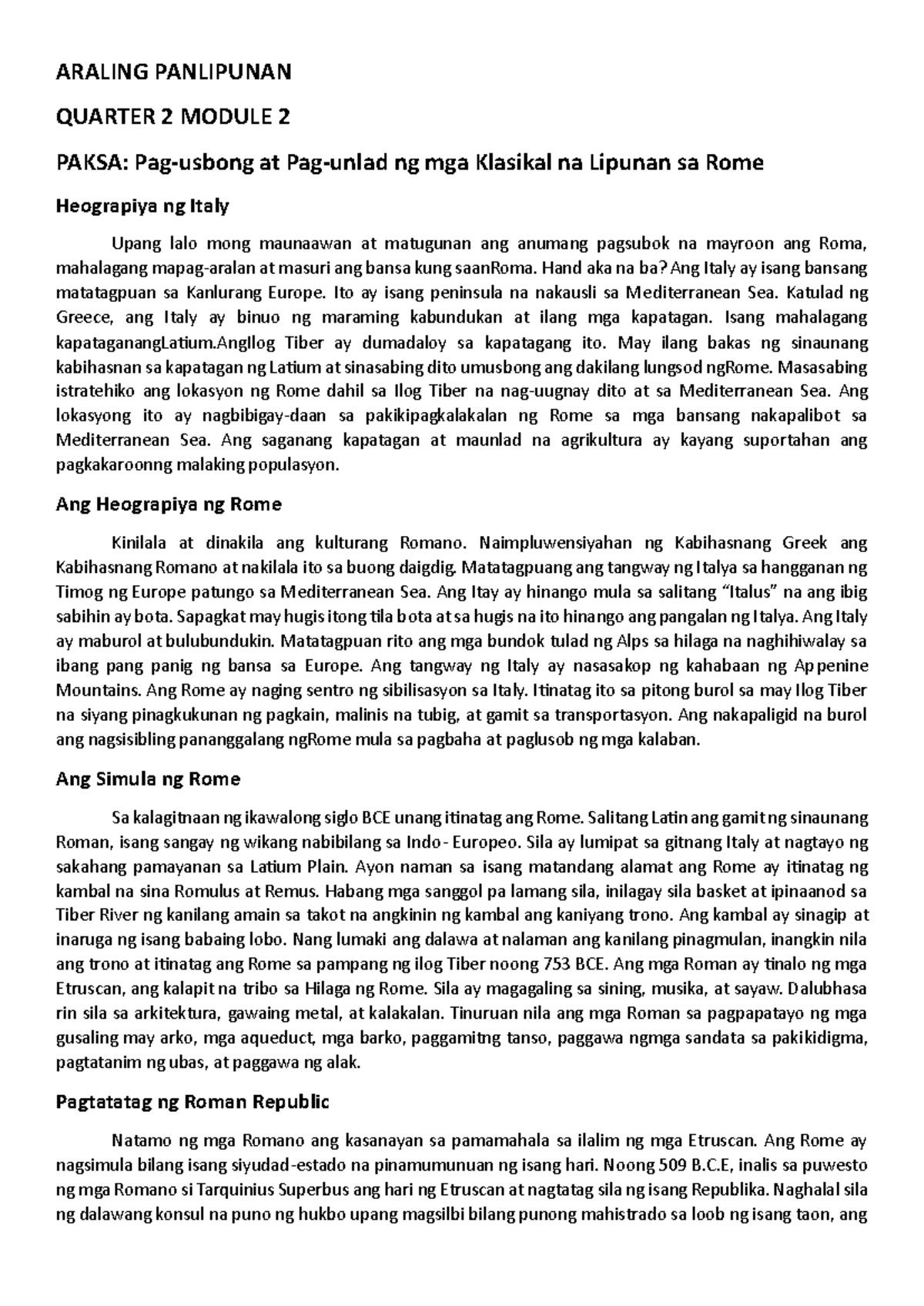 AP 8 Q 2 Module 2 PDF - Summary Jean Piaget - ARALING PANLIPUNAN QUARTER 2 MODULE 2 PAKSA: - Studocu