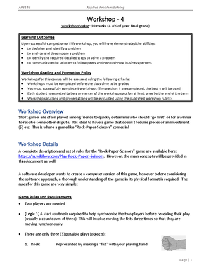 Workshop 02 - APS145 Applied Problem Solving Page | 1 Workshop - 2 ...
