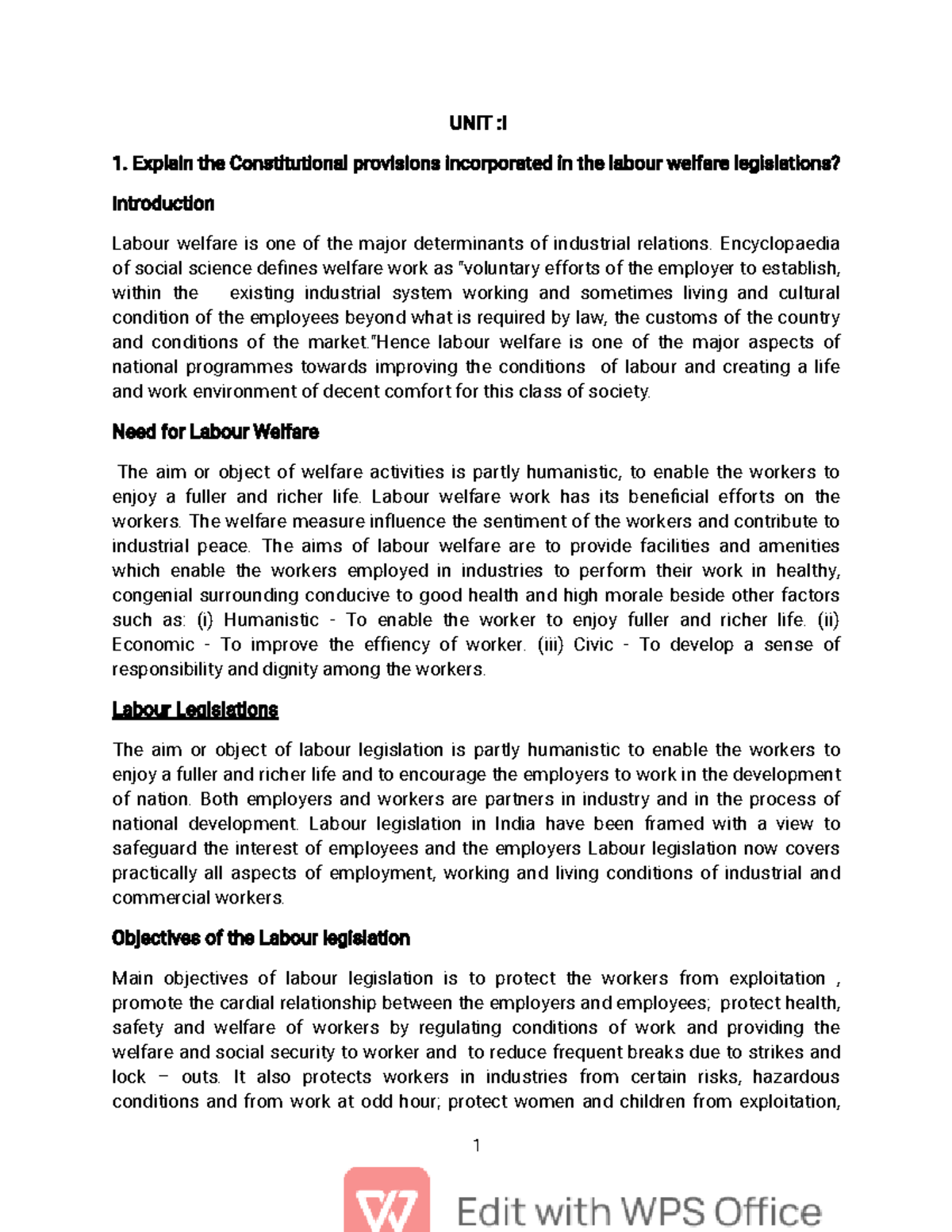 Labour Law Notes Unit 1-3 - UNIT:I 1 - Studocu